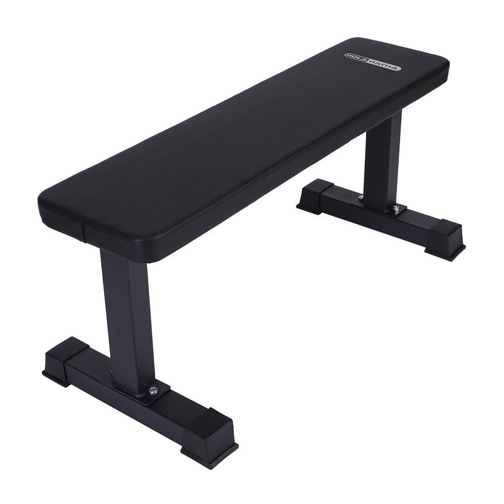 HolaHatha Steel Frame Foam Padded Flat Freeweight Bench for Weight ...