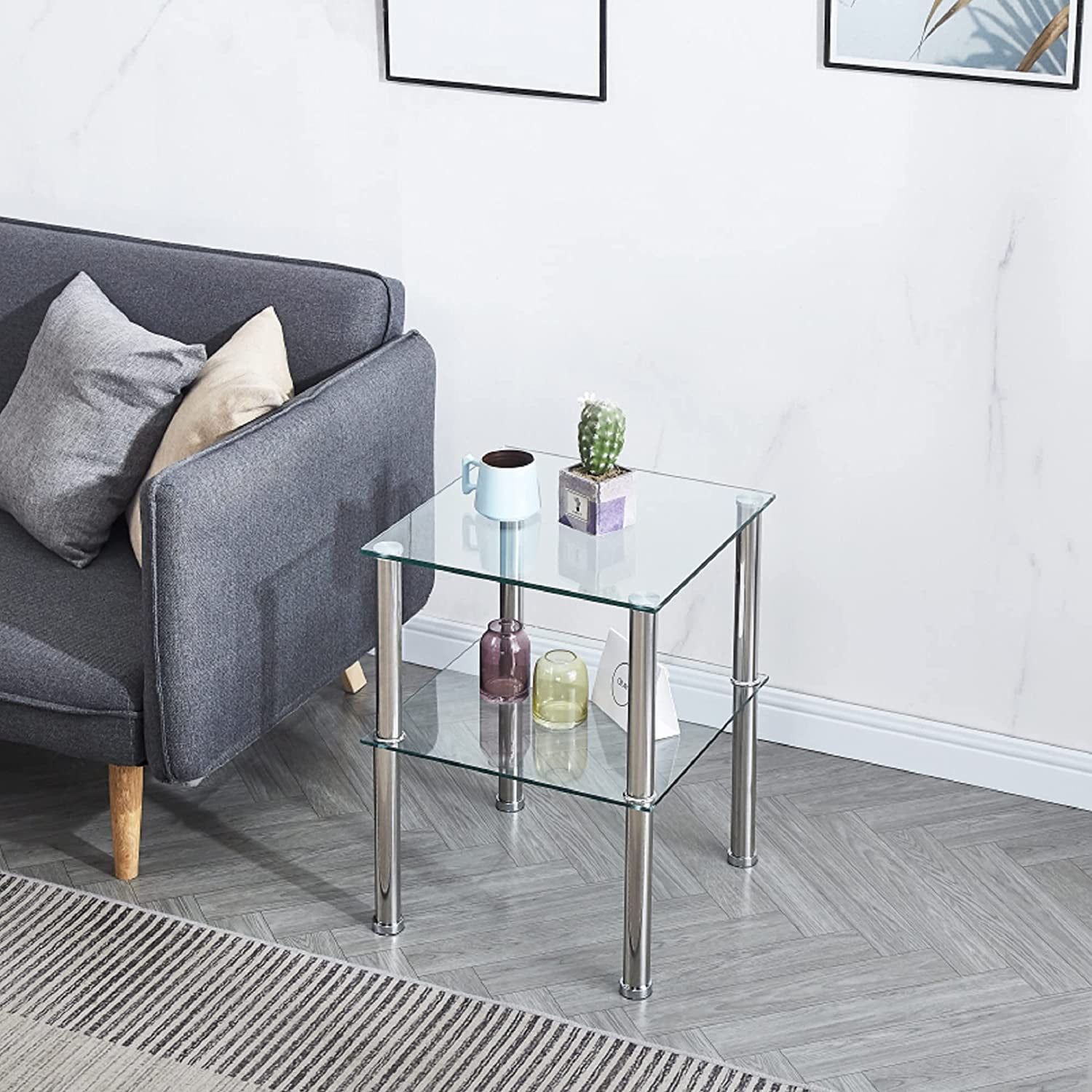 Holaki 1PC Square Glass End Table for Living Room, Mordern Sofa Side ...