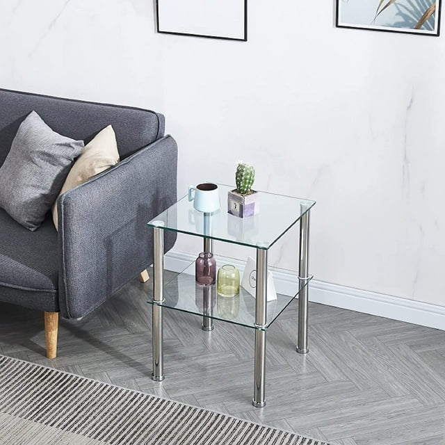Holaki 1PC Square Glass End Table for Living Room, Mordern Sofa Side ...