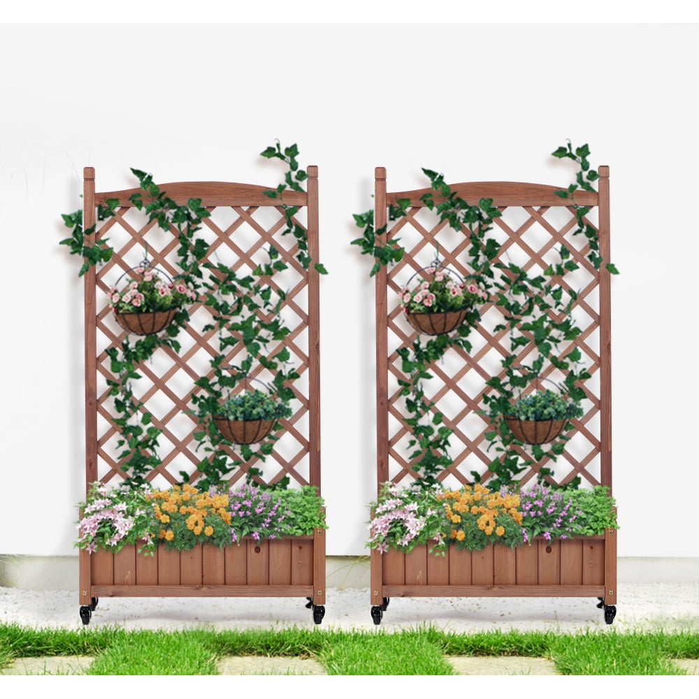 Holaki 2-Pack Raised Garden Bed with Trellis - [Solid Wood Planter Box ...