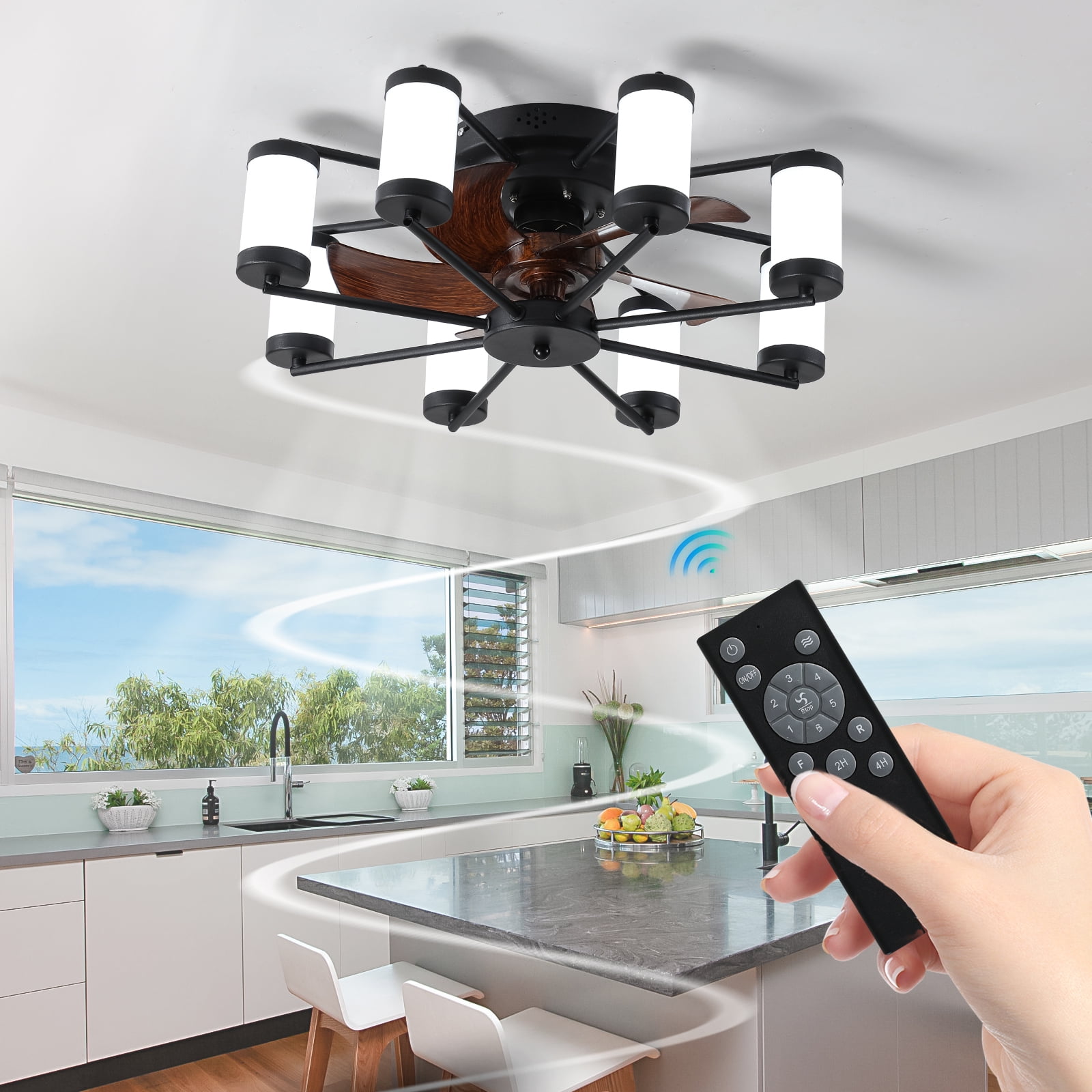 Holaki 22" Caged Ceiling Fan with Lights and Remote, Flush Mount, Low ...