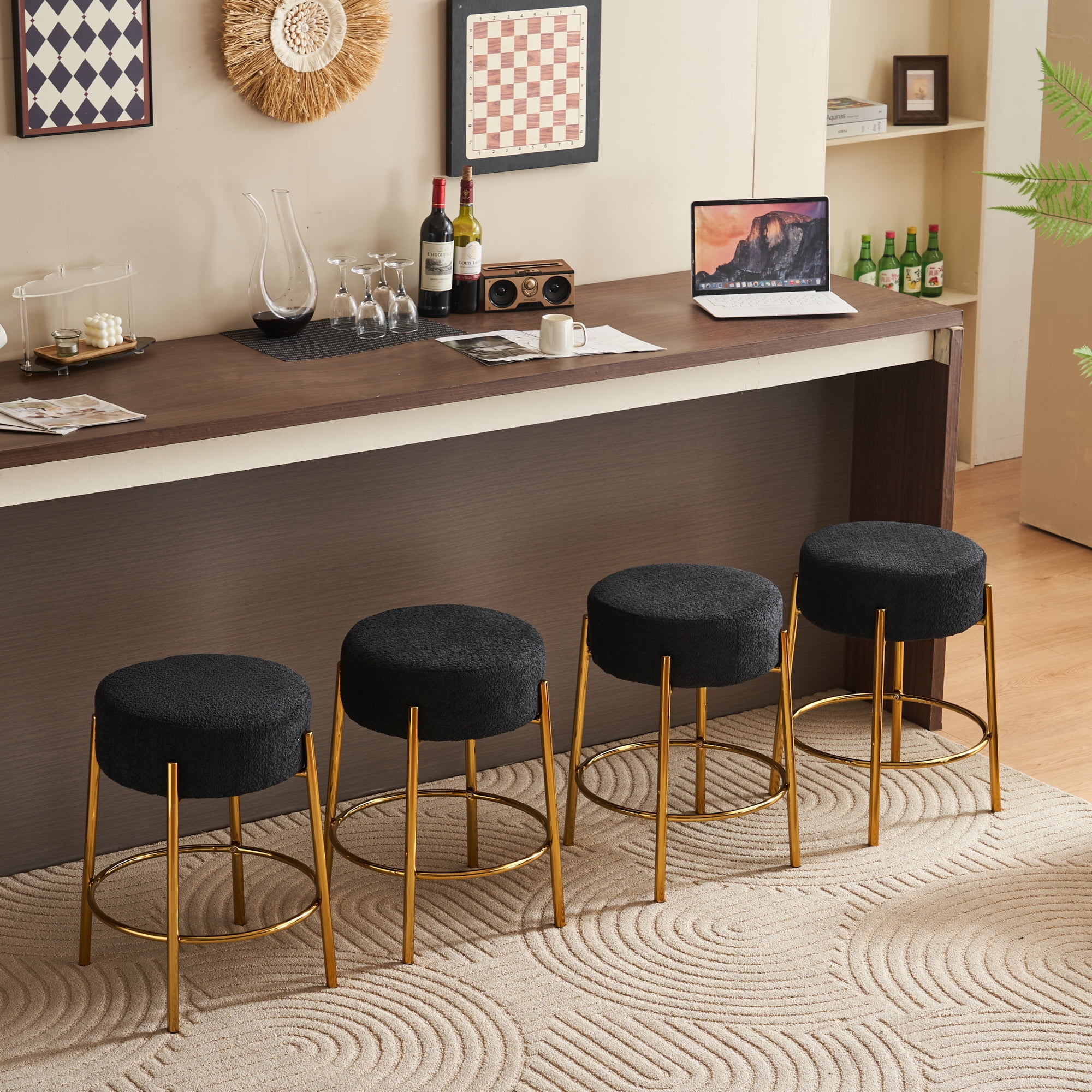 Holaki 24" Upholstered Round Bar Stools, Set of 2 – Modern Counter ...