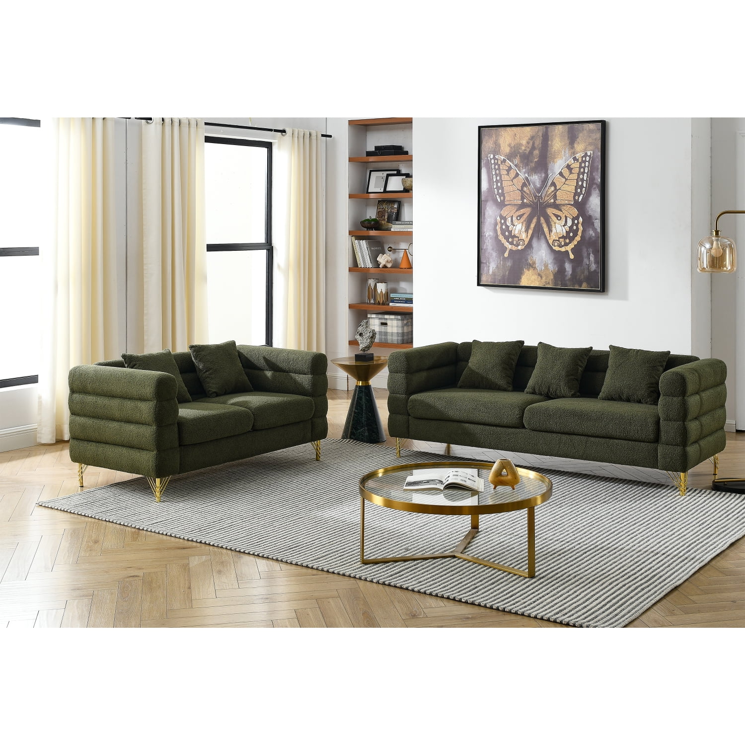 Holaki 3+2 Seat Oversized Teddy Fabric Sectional Sofa Set, Living Room ...