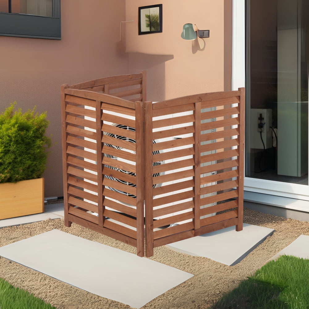 Holaki 3-Panel Outdoor Air Conditioner Fence, 32"W x 38"H Solid Wood ...