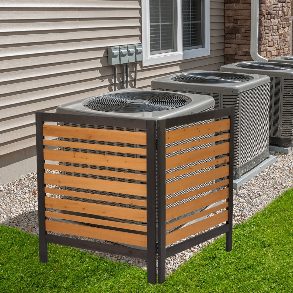 Holaki 3-Panel Outdoor Air Conditioner Fence, 32"W x 38"H Solid Wood ...