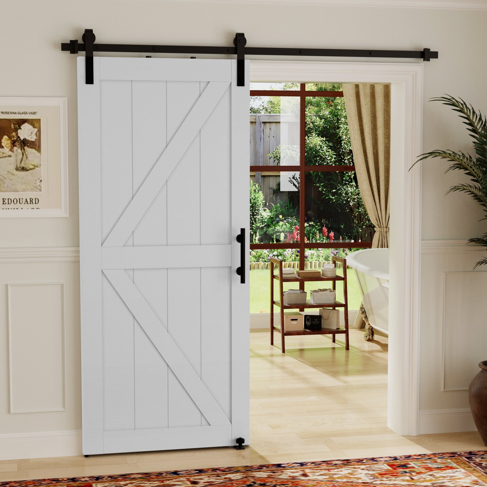 Holaki 30 in. x 84 in MDF White K-Shaped Barn Door with Hardware ...