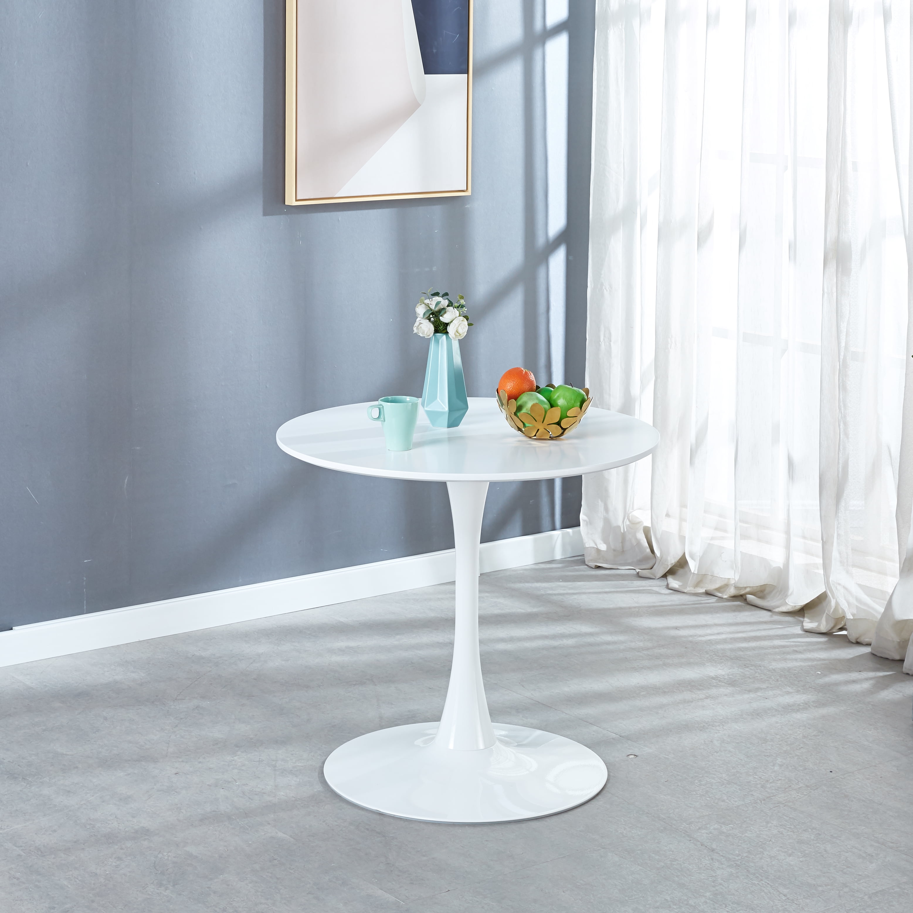 Holaki 31.5" White Tulip Dining Table, Mid-Century Modern Round Table ...
