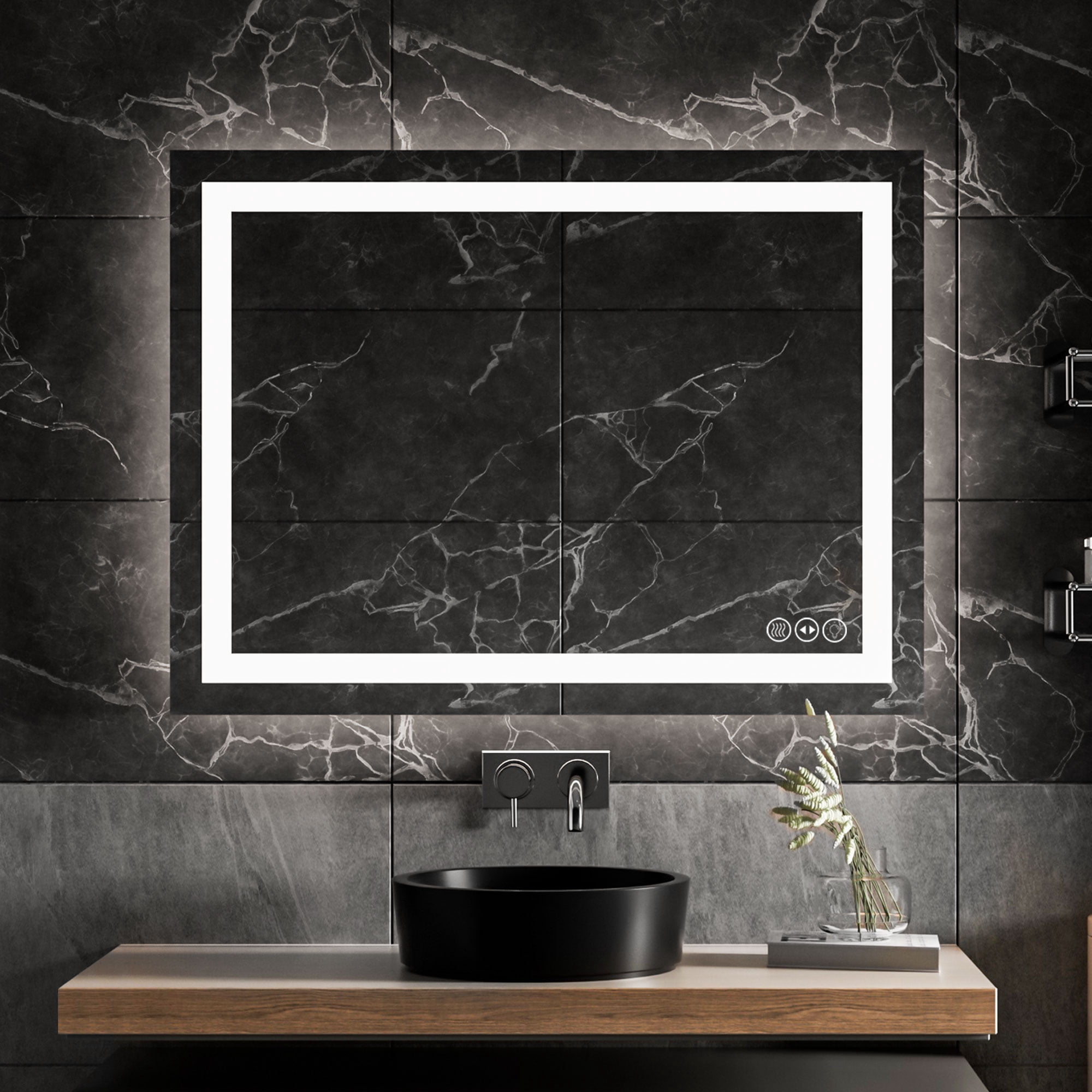 Holaki 40x32 LED Bathroom Mirror with Front and Backlit, Stepless ...