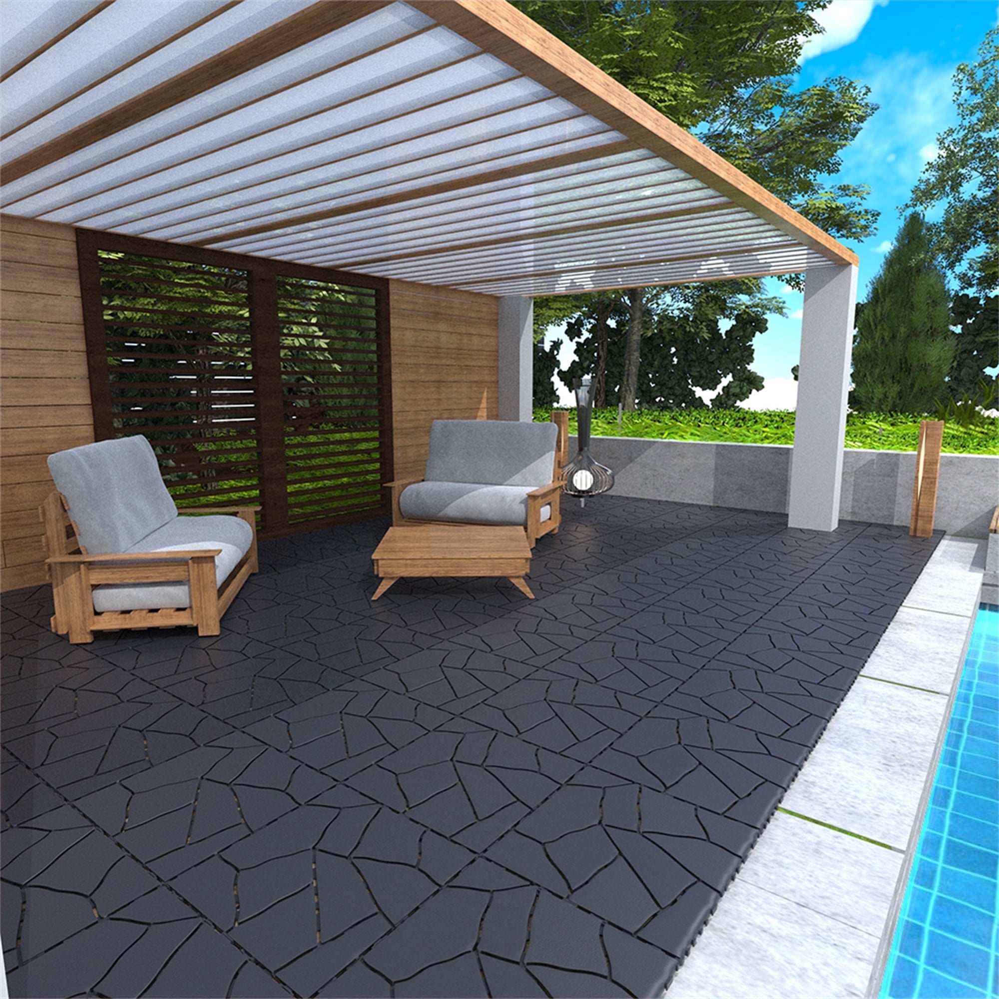 Holaki 44 pcs 12*12 inch Patio Deck Tiles, Interlocking Decking Tiles ...