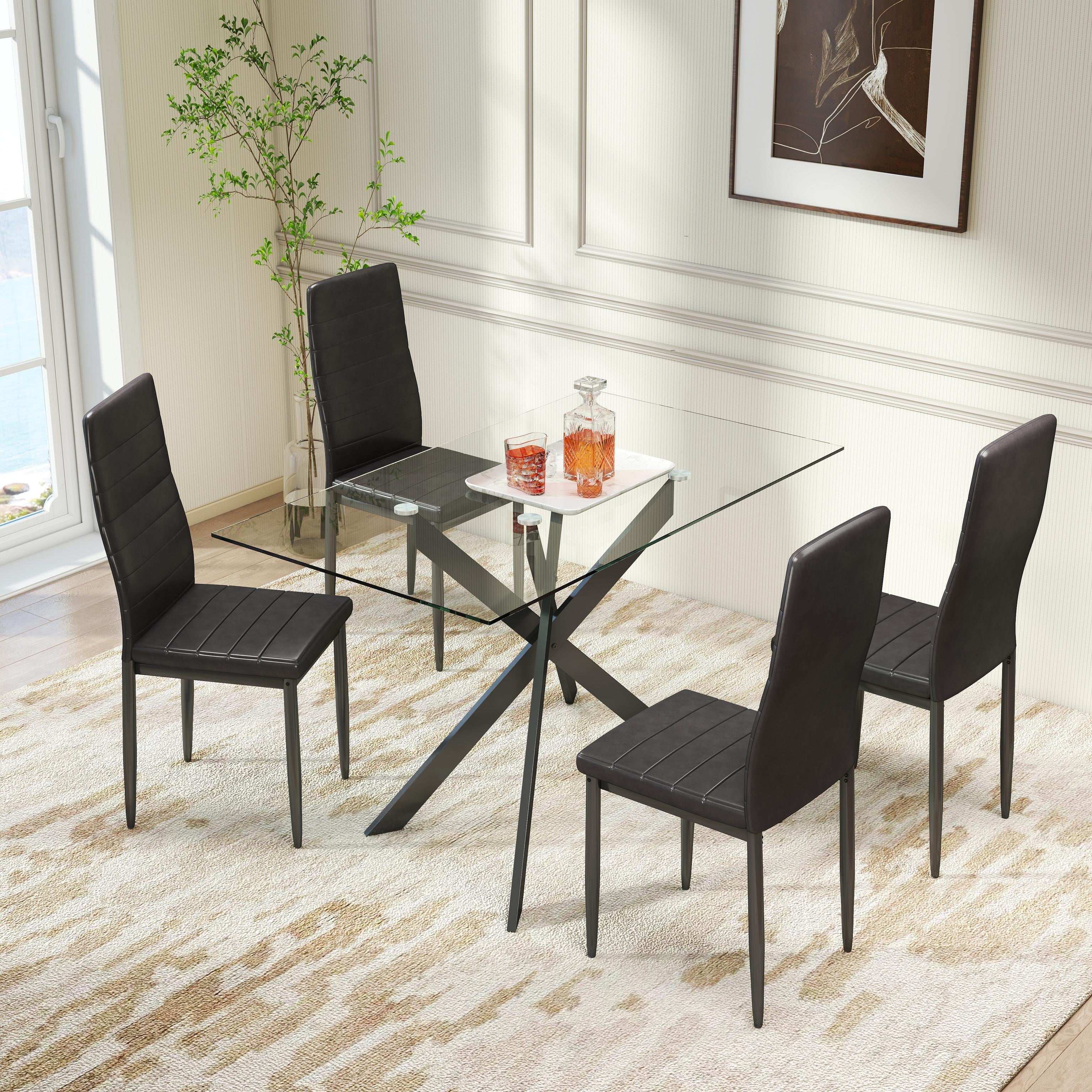 51.18" Rectangular Glass Dining Table, Holaki Modern Tempered Glass ...