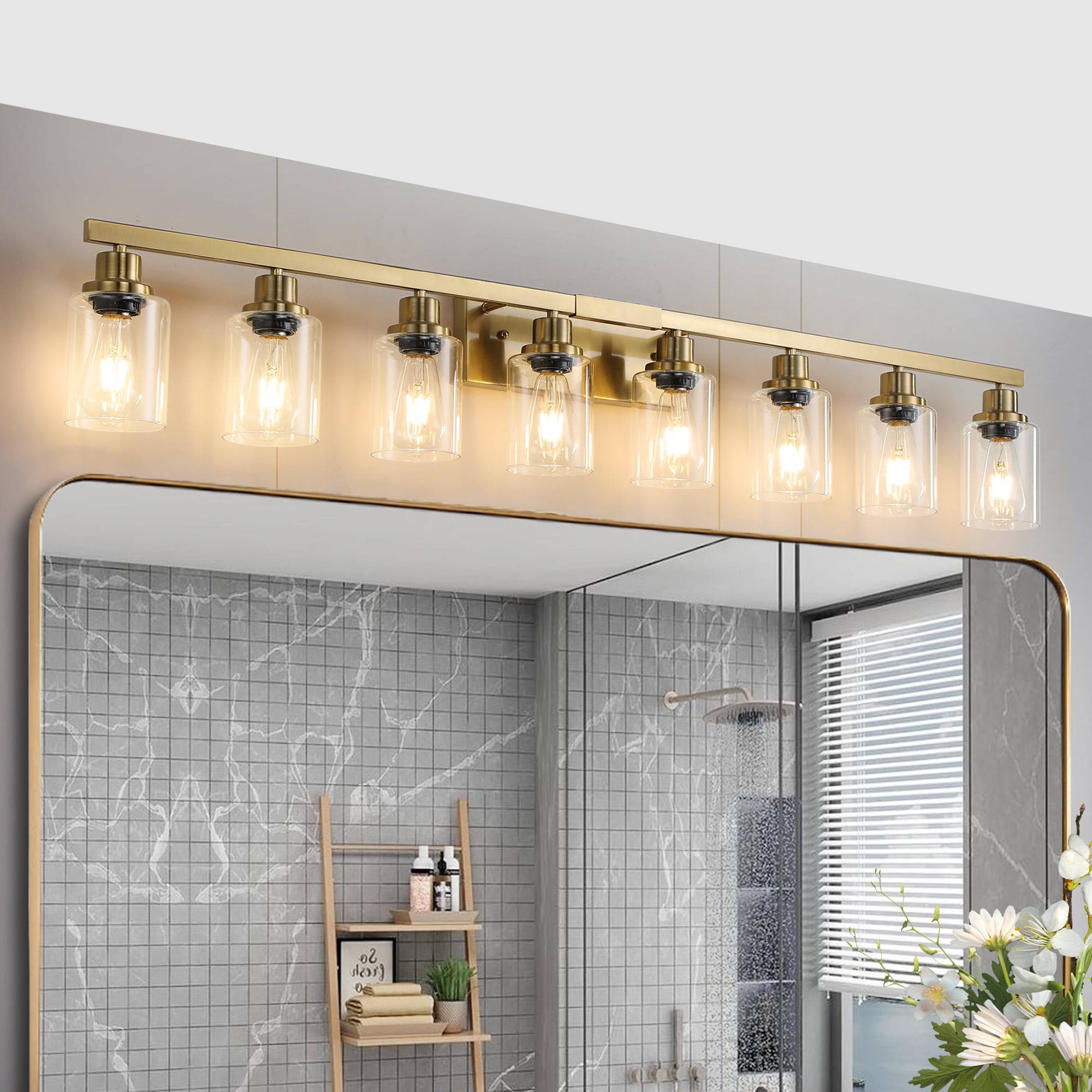 Holaki 51" Golden 8-Light Vanity Light with Clear Glass Shades, Modern ...