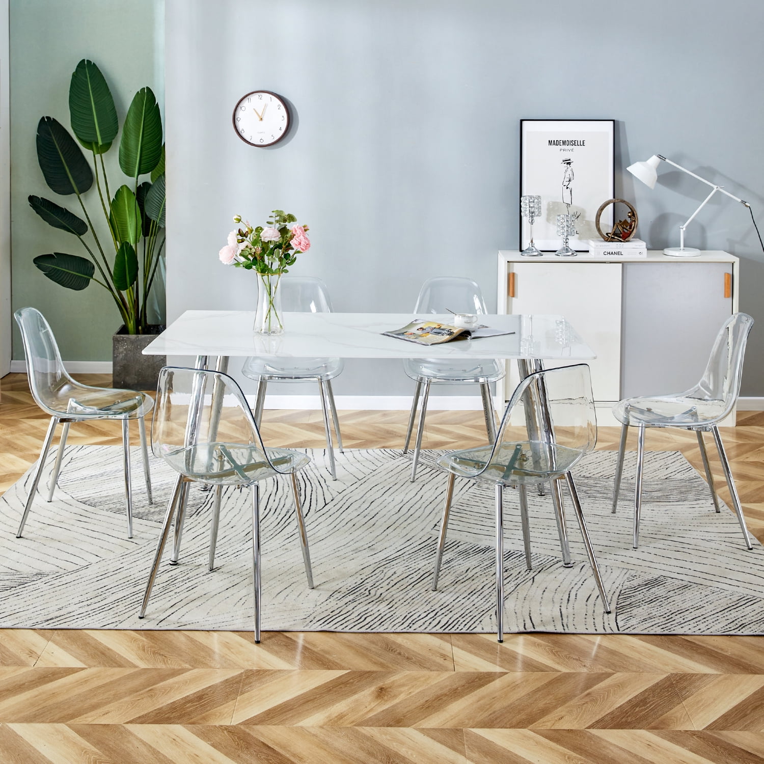 Holaki 63 Inch Rectangle Glass Dining Table Set for 4, White Imitation ...