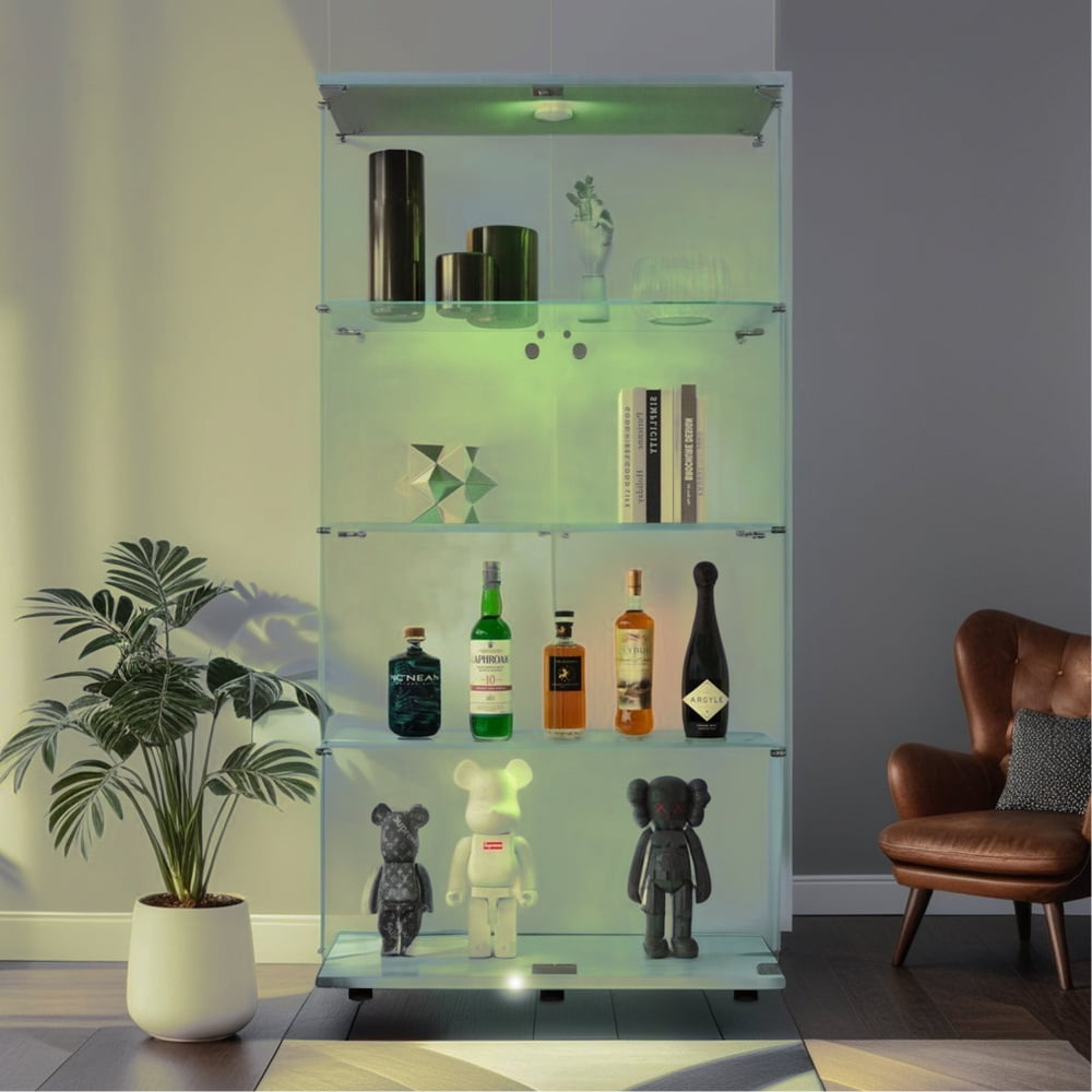 Holaki 64.56"H 4-Shelf 2 Doors Glass Display Cabinet with LED Light ...