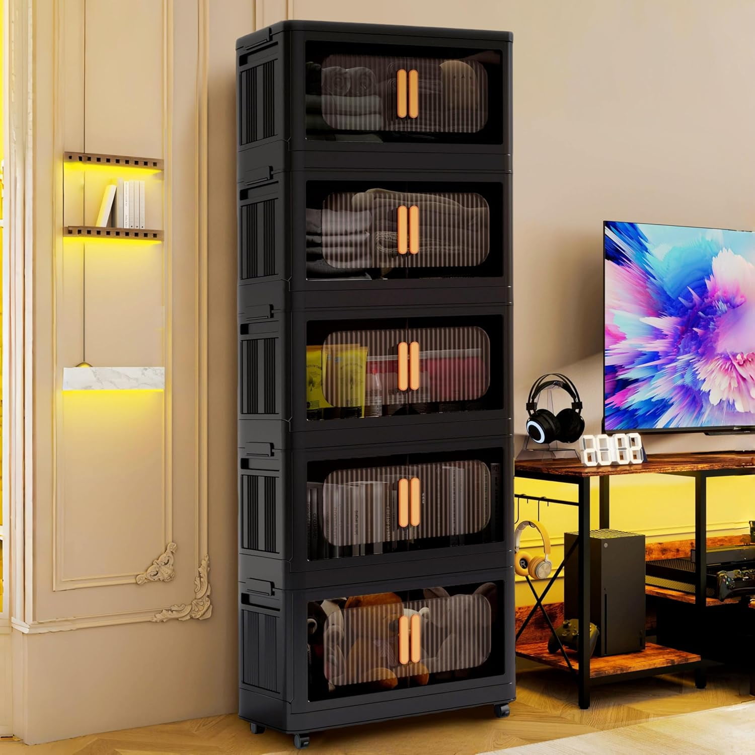 Holaki 64 QT Collapsible Closet Organizers with Lid, 5 Tiers Stackable ...