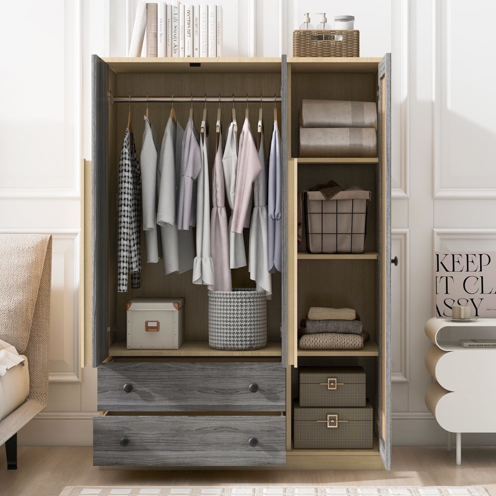 Holaki 68.9" Modern 3-Door Wardrobe with Shelves and 3 Drawers,Dressing ...