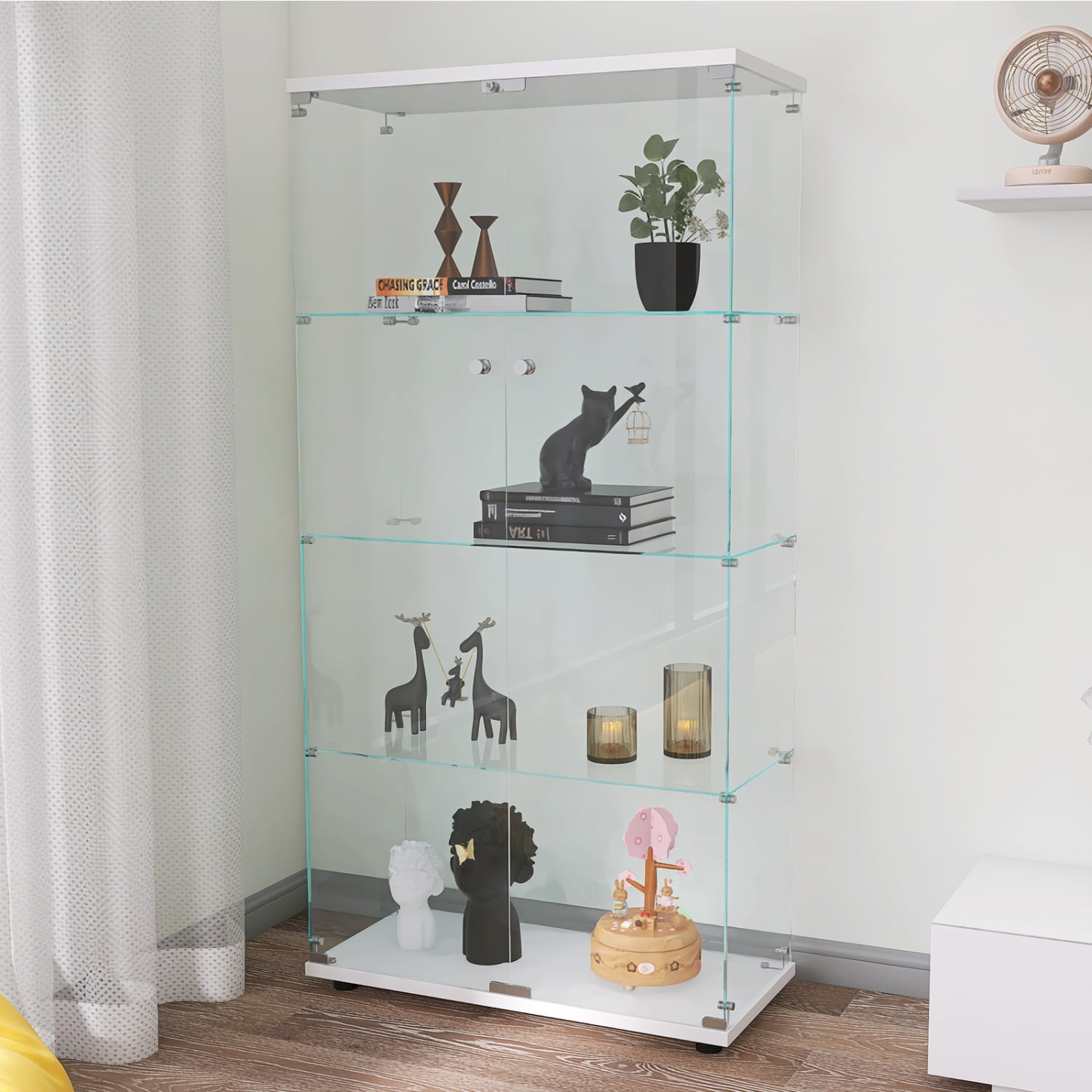 Holaki 4-Tier Curio Cabinet with Tempered Glass Doors, Locks, Fast 50 ...