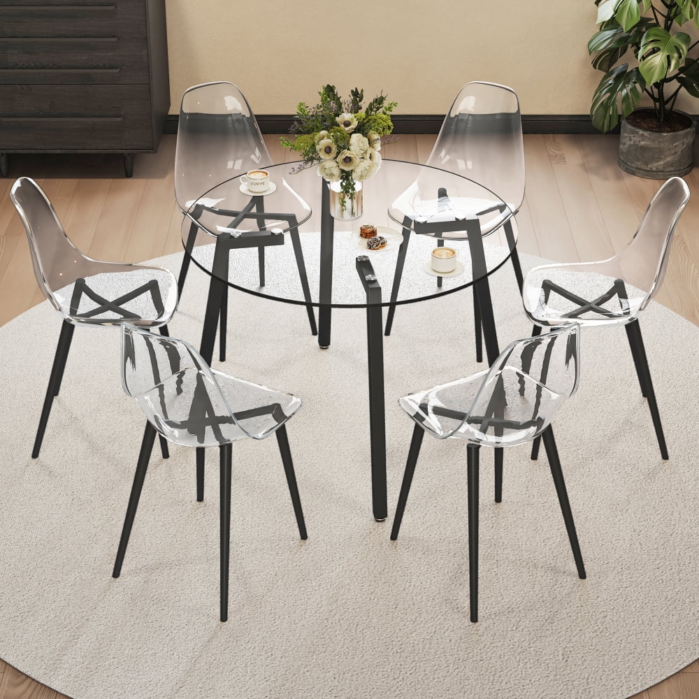 Holaki Dining Table Set,5-Piece Dining Table Set for 4,Round Glass ...