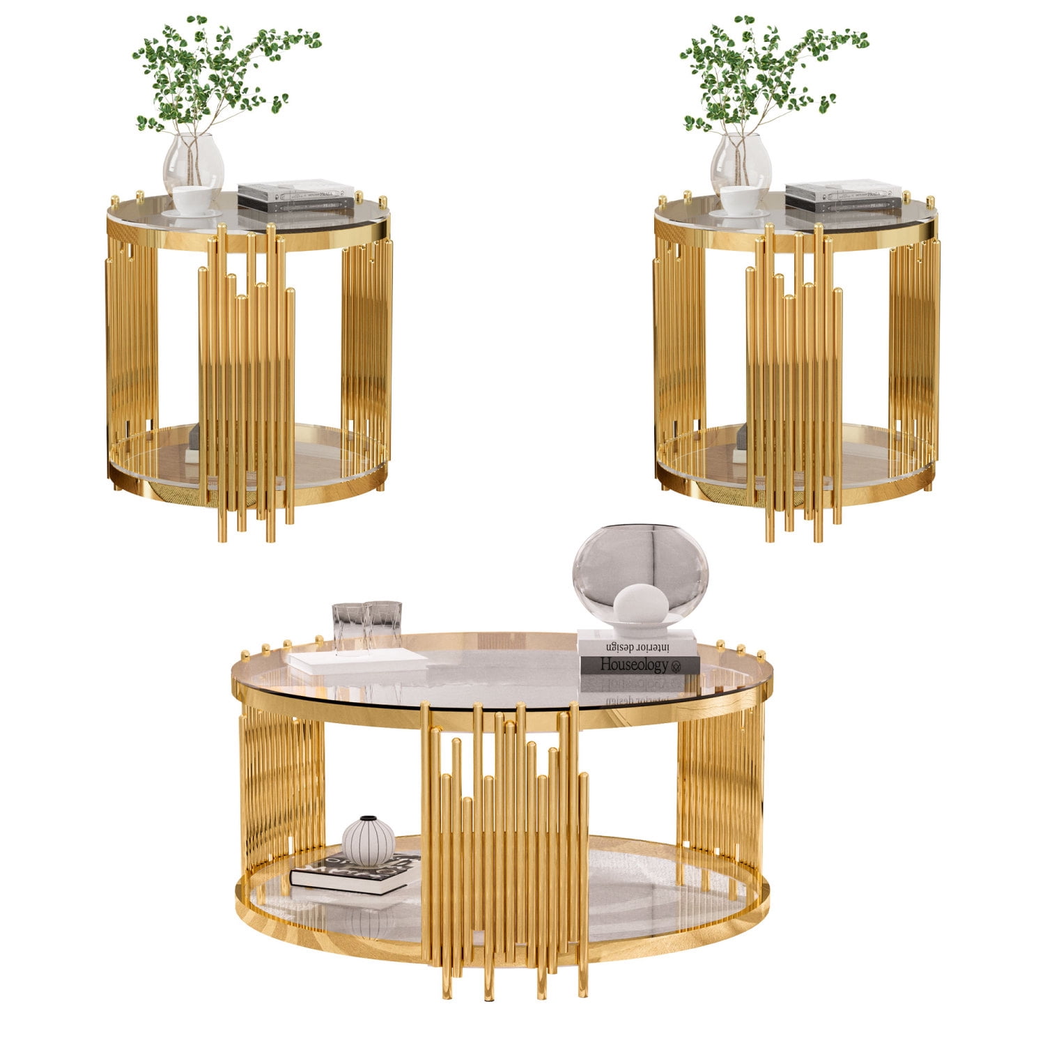 Holaki Glass Coffee Table Set of 3, End Table Modern Living Room Table ...