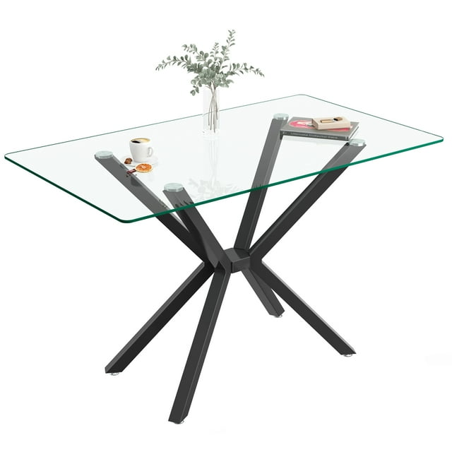 Holaki Glass Dining Table for 4 People, 47.24 Inches Rectangular Glass ...