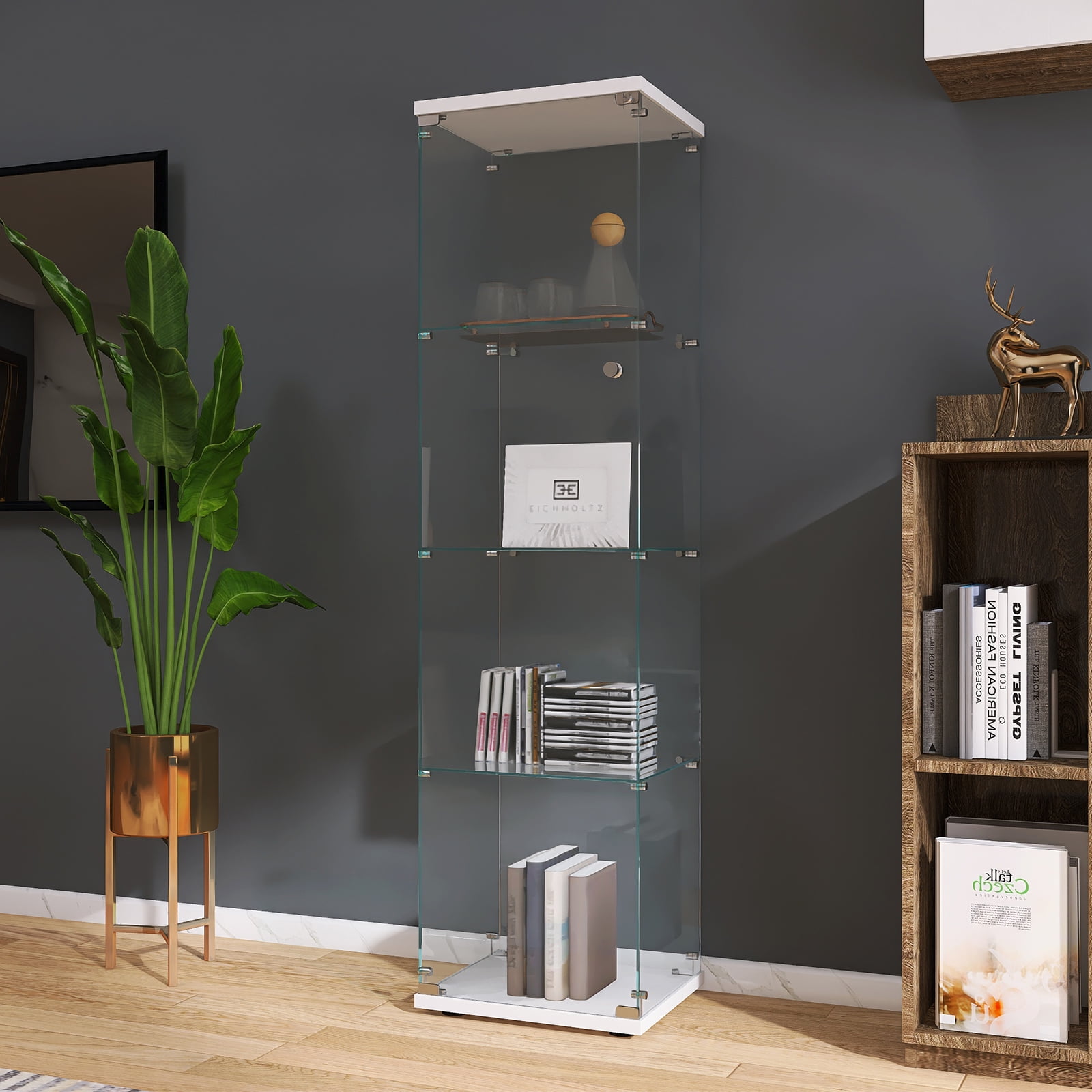 Holaki Glass Display Cabinet with 4 Shelves and Door, Floor Standing ...