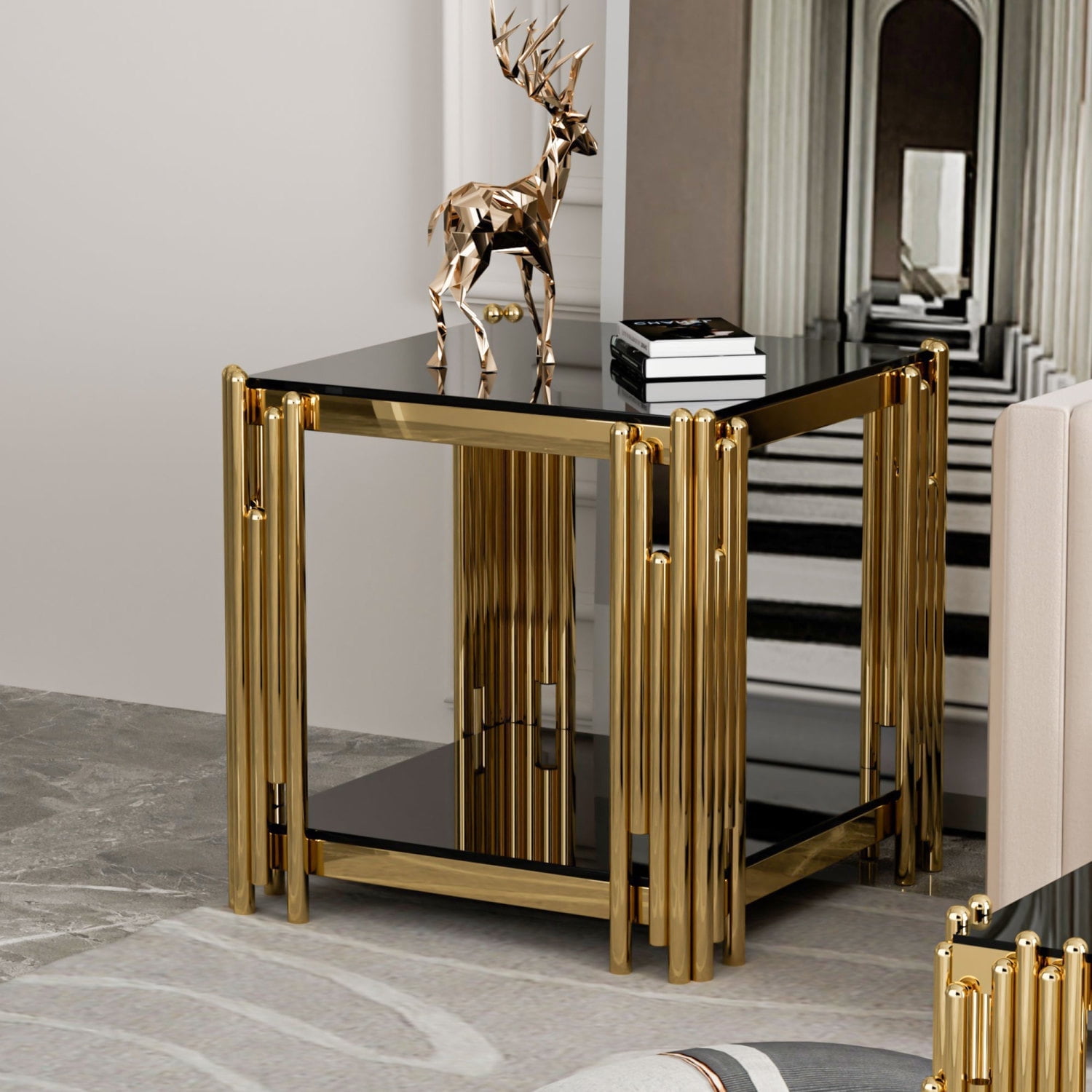 Holaki Gold Glass End Table Modern Living Room Table Black Sofa Side ...
