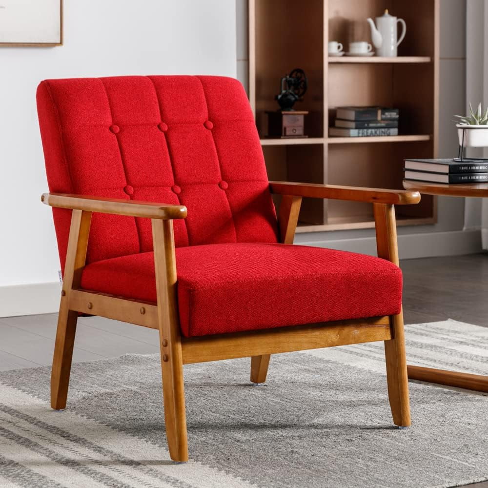 Holaki Mid Century Modern Arm Chair with Wood Frame,Linen Fabric Comfy ...