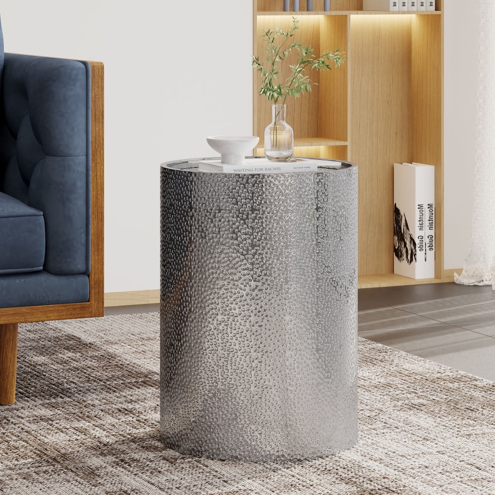 Holaki Modern Hammered Metal Accent Table,Round Coffee Side Table with ...