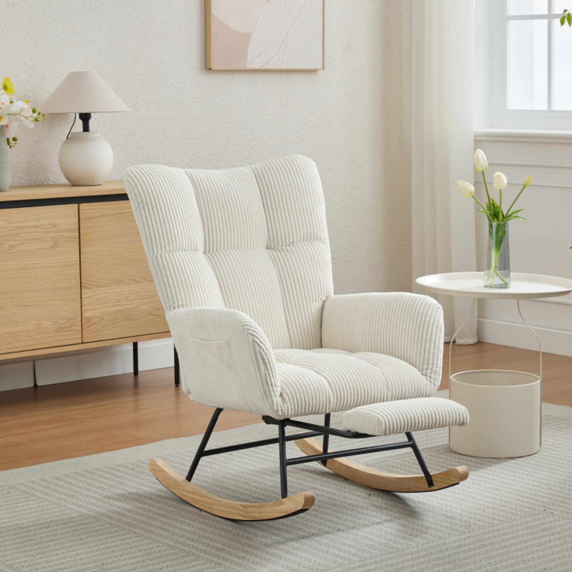 Holaki Modern Nursery Rocking Chair, Upholstered Glider Chair with High ...
