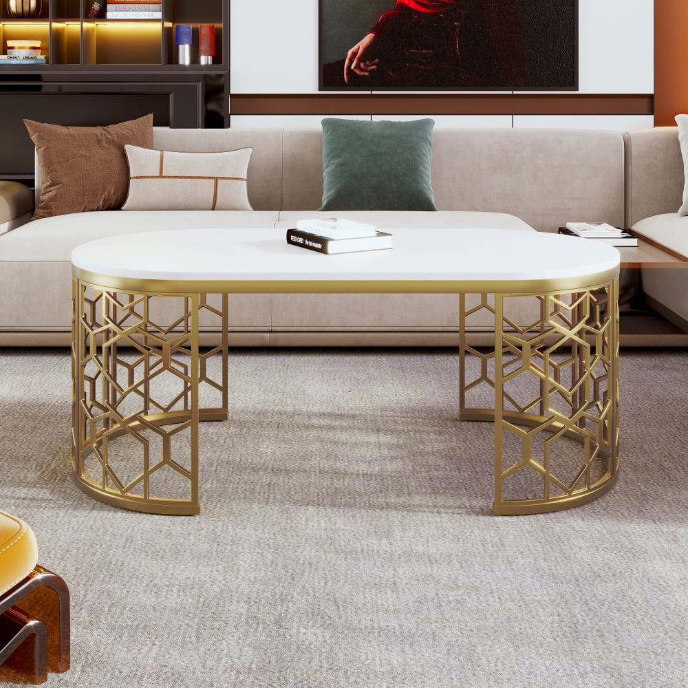 Holaki Oval Shaped Coffee Table with Cut-Out Pattern Feet,47.2" Modern ...