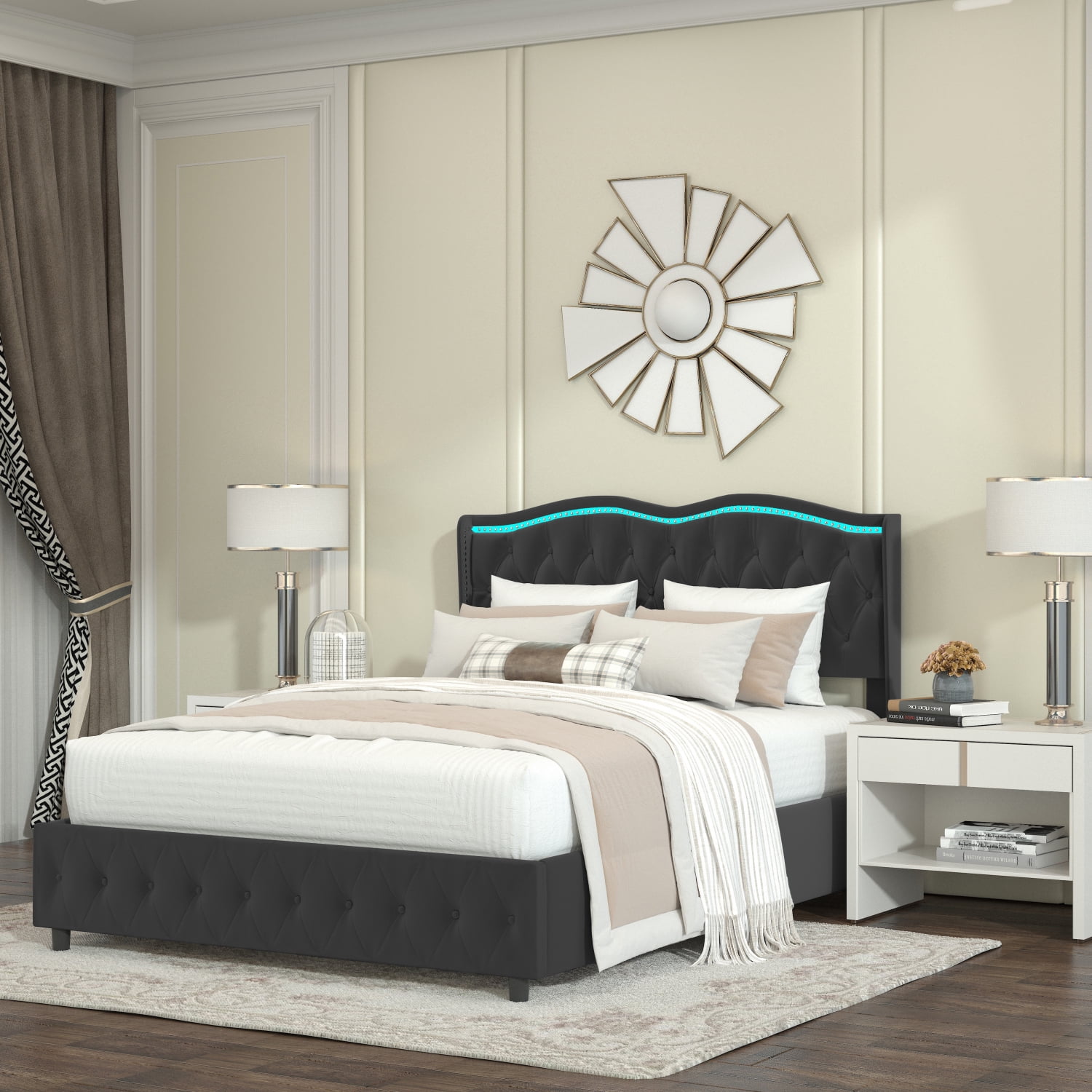 Holaki Queen Platform Bed Frame, Velvet Upholstered Bed with Deep ...
