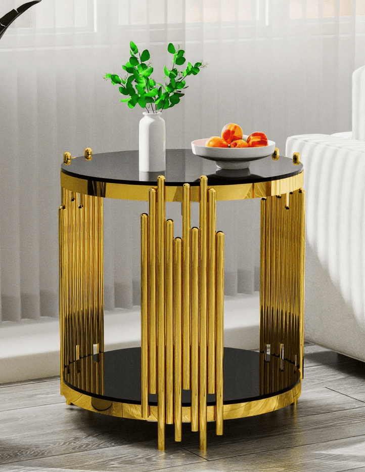 Holaki Round Glass End Table, Modern Gold Living Room Table with ...