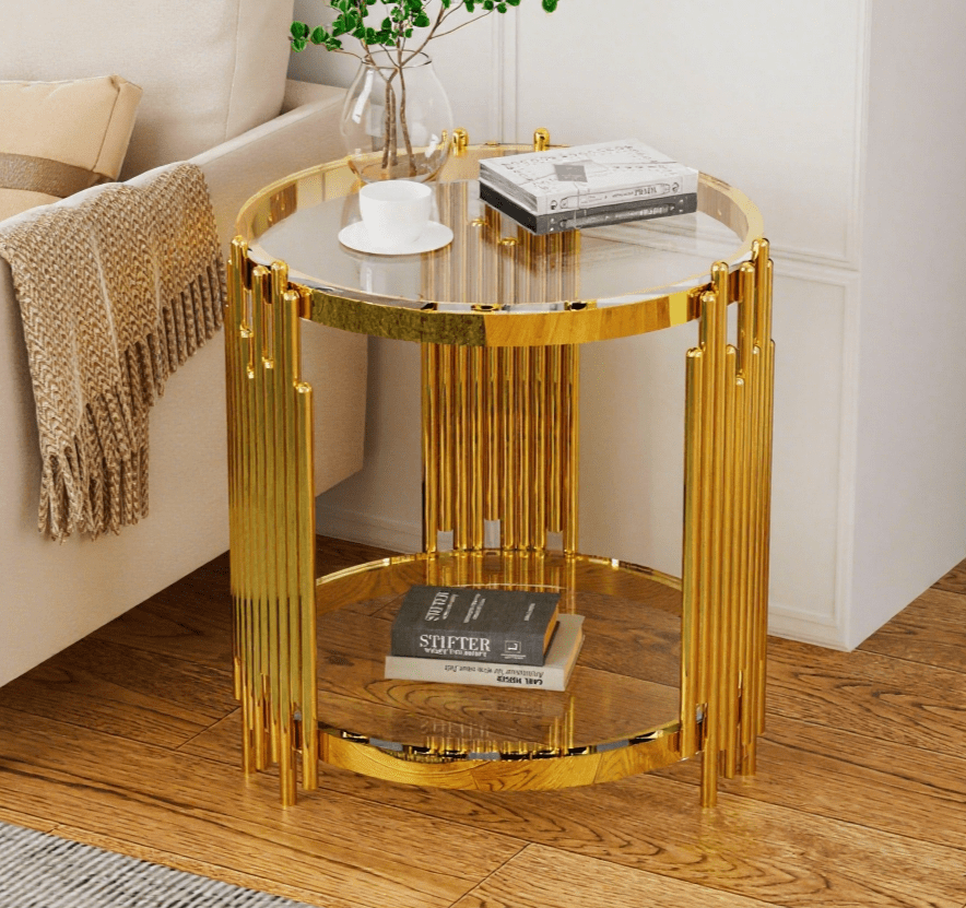 Holaki Round Glass End Table, Modern Gold Living Room Table with ...