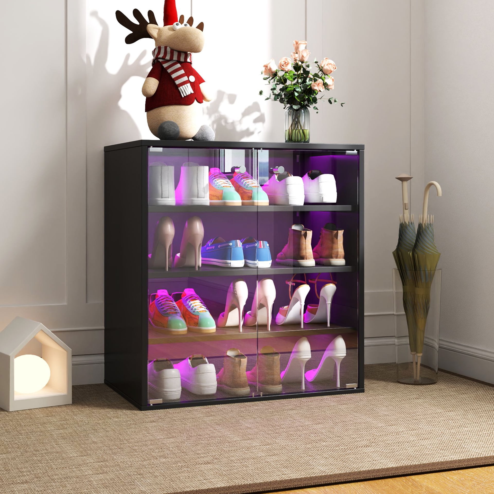 Holaki Shoe Box with RGB LED Light, Wooden Stackable Shoe Storage Box ...