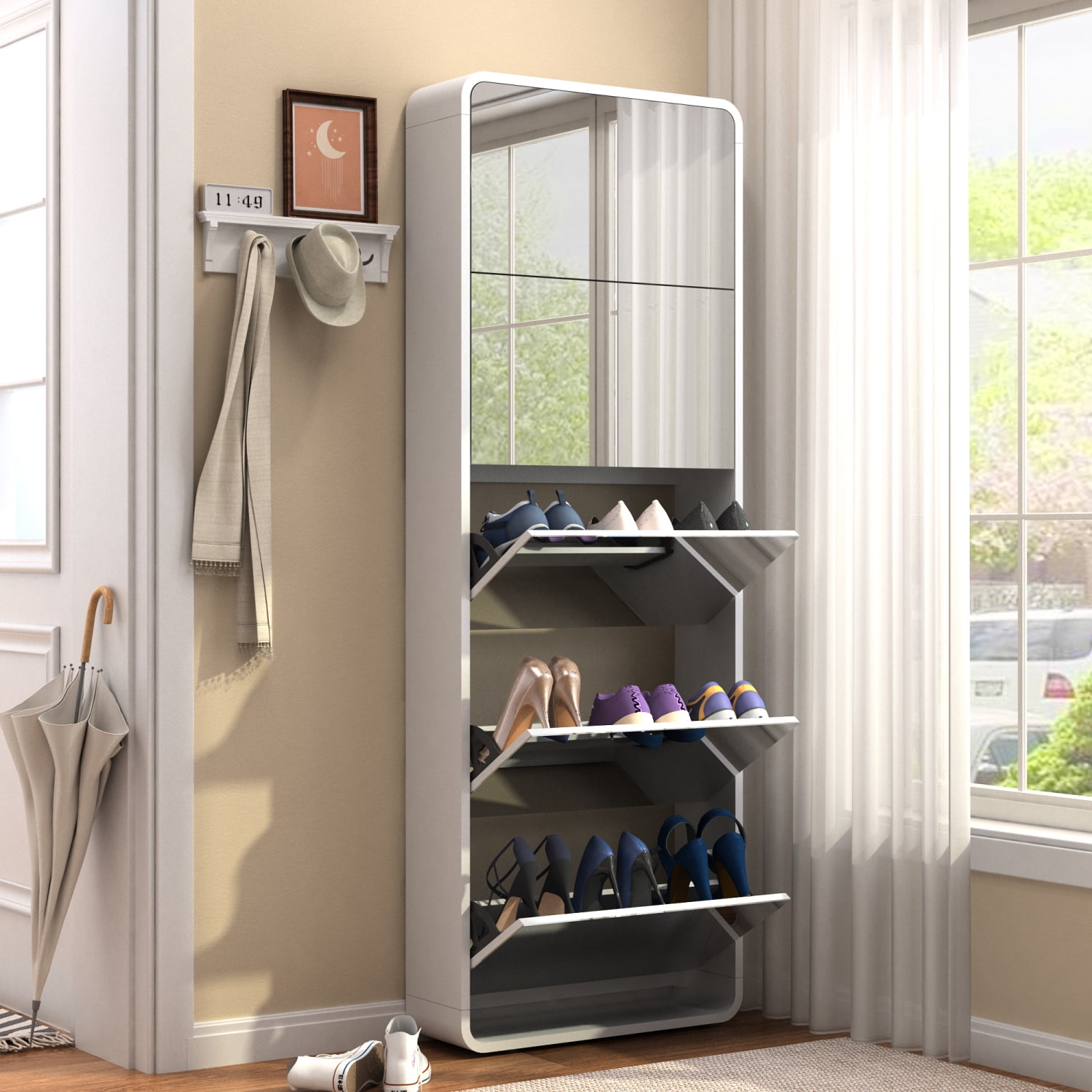 Holaki Narrow Shoe Cabinet, Strong Wood & MDF, 5 Flip Drawers, Free ...