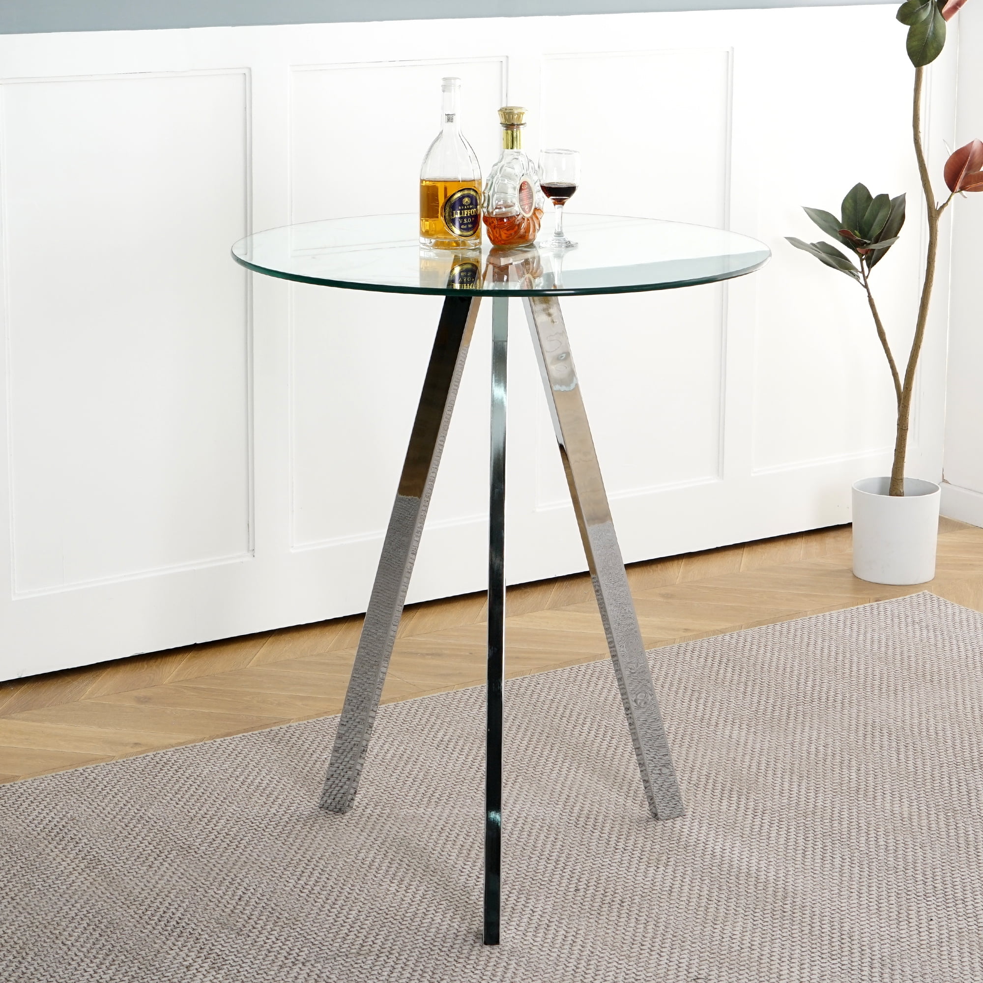 Holaki Side Table,Small Round High Top Bar Table,Grey Glass Circle ...