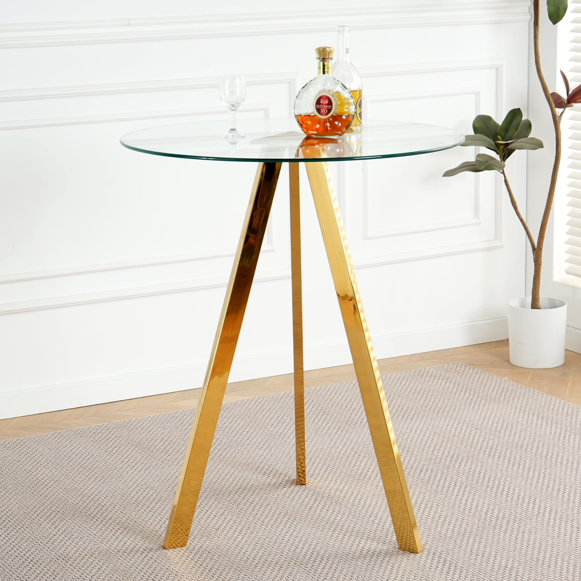 Holaki Side Table,Small Round High Top Bar Table,Grey Glass Circle ...