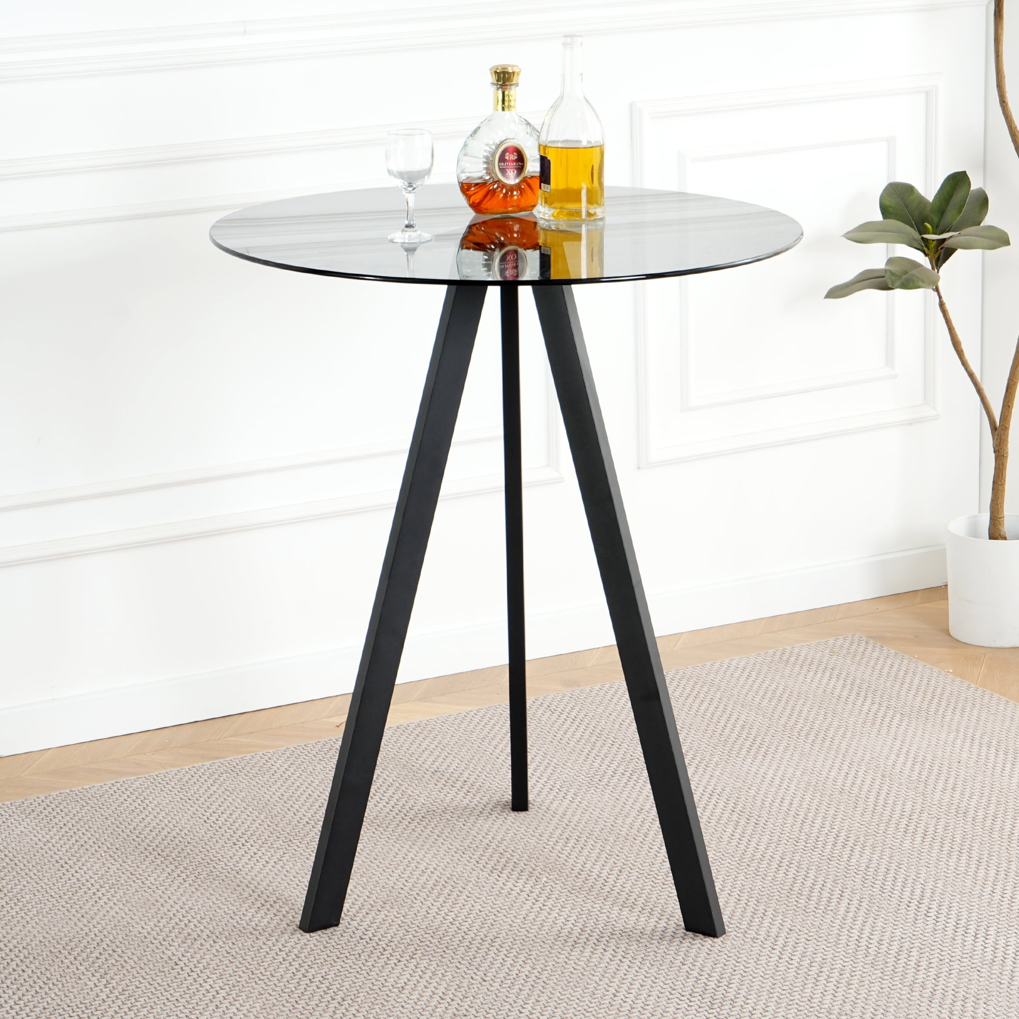 Holaki Side Table,Small Round High Top Bar Table,Grey Glass Circle ...