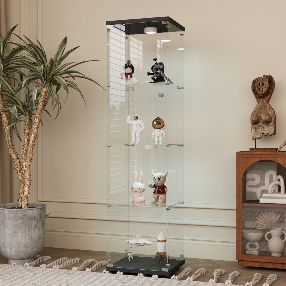 Holaki Tempered Glass Display Cabinet with Lights 4-Shelf Curio Cabinet ...