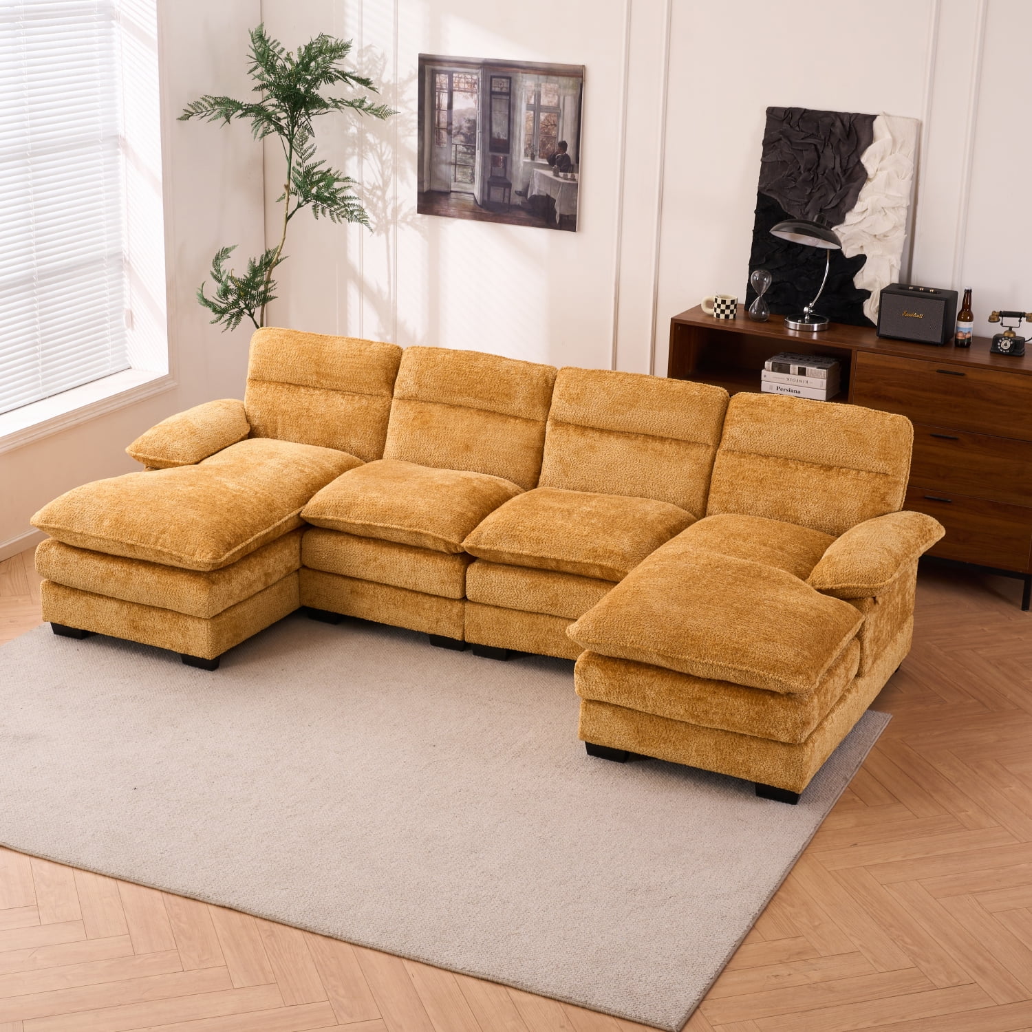 Holaki U-shaped Sectional Sofa, 4 Seater Modular Couch, Chenille Sofa ...
