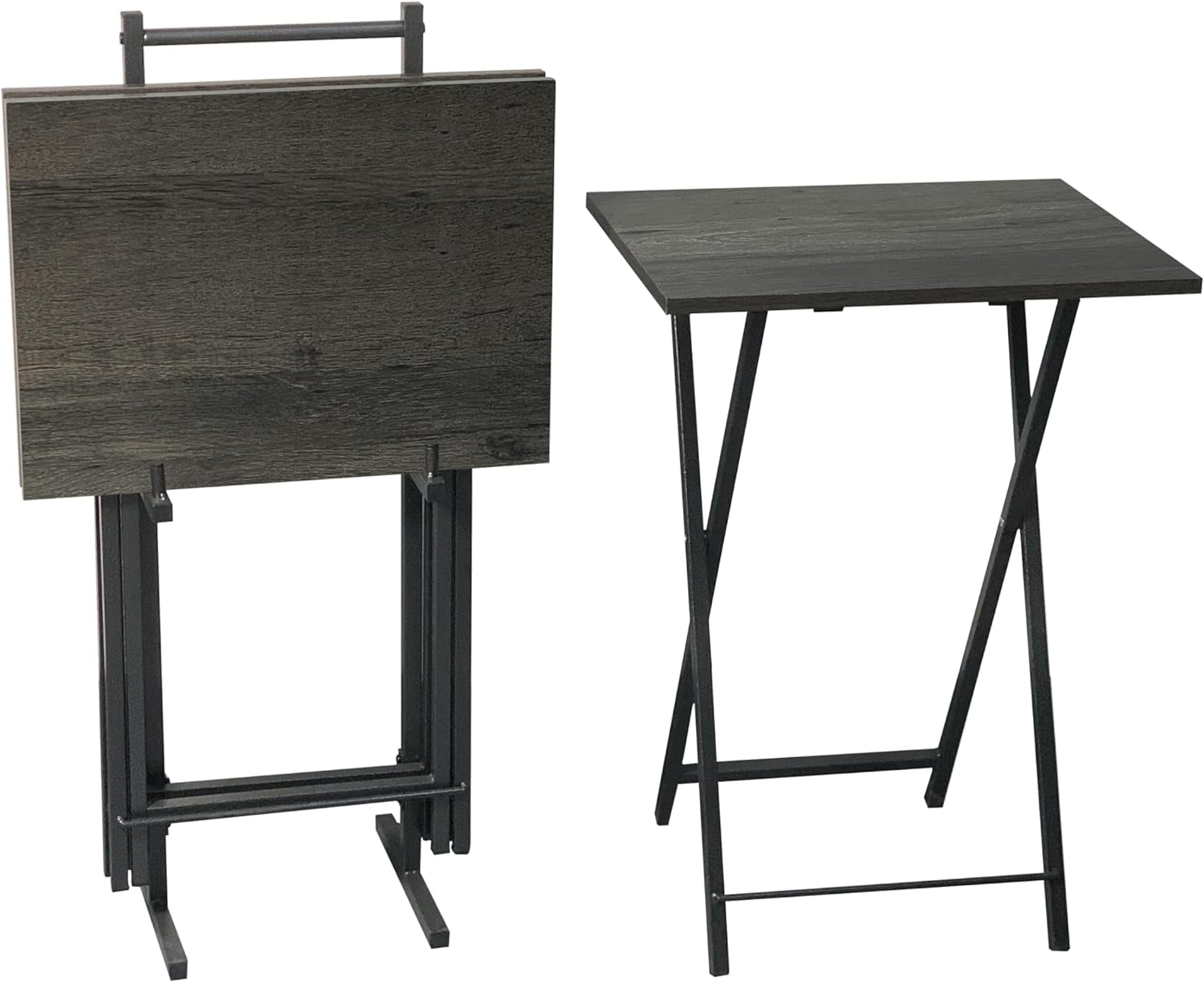 Holaki Wooden Folding TV Trays Set of 4: Industrial Eating Tray Tables ...