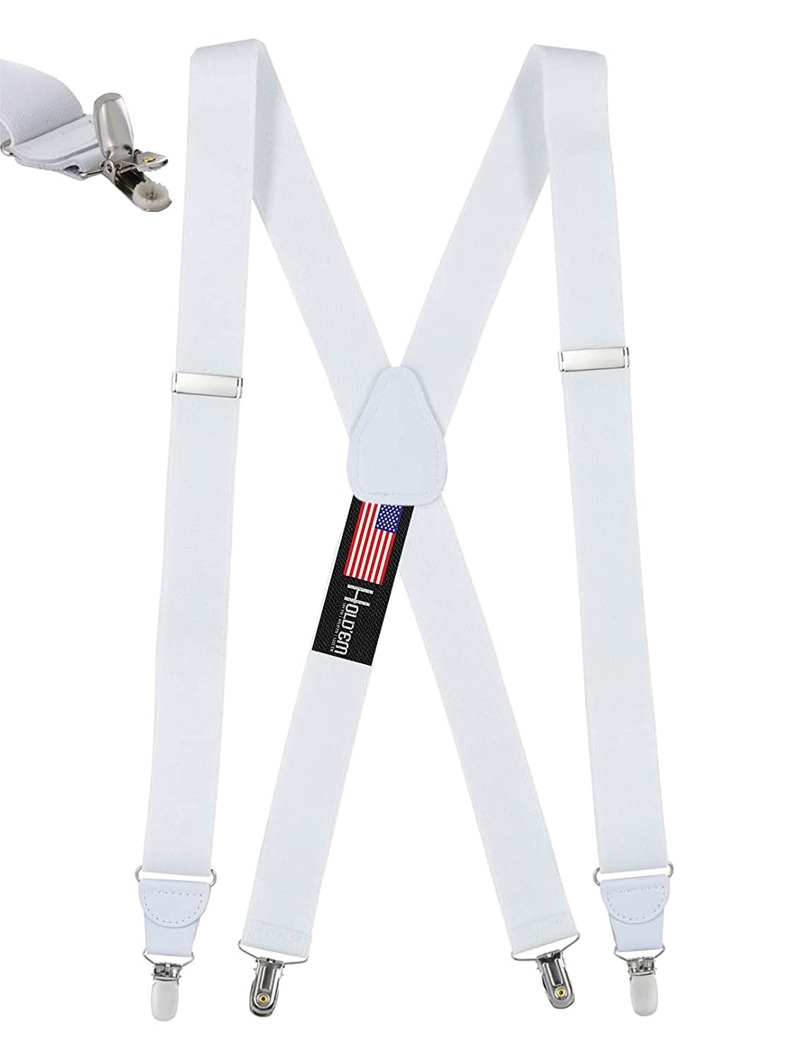Hold'Em Mens Elastic x-Back Adjustable Clip-on Suspenders with Leather ...