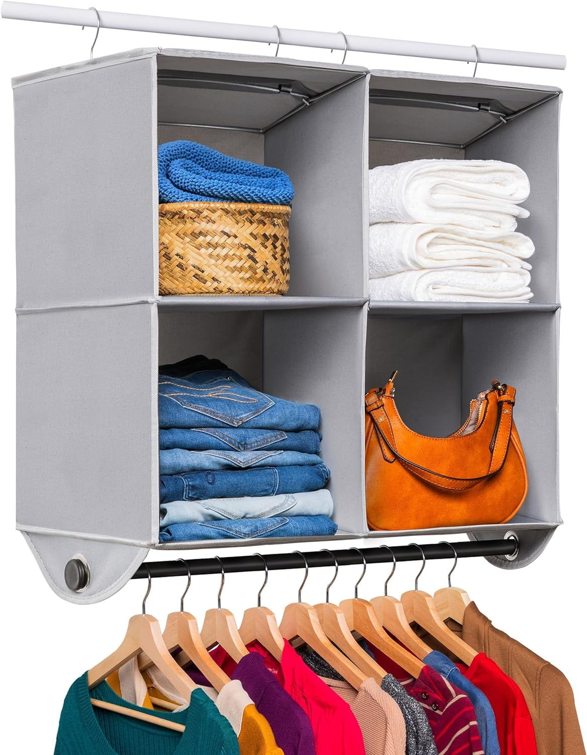 Hold N’ Storage 4-Shelf Cloth Organizer with Hanging Shelves & Metal ...
