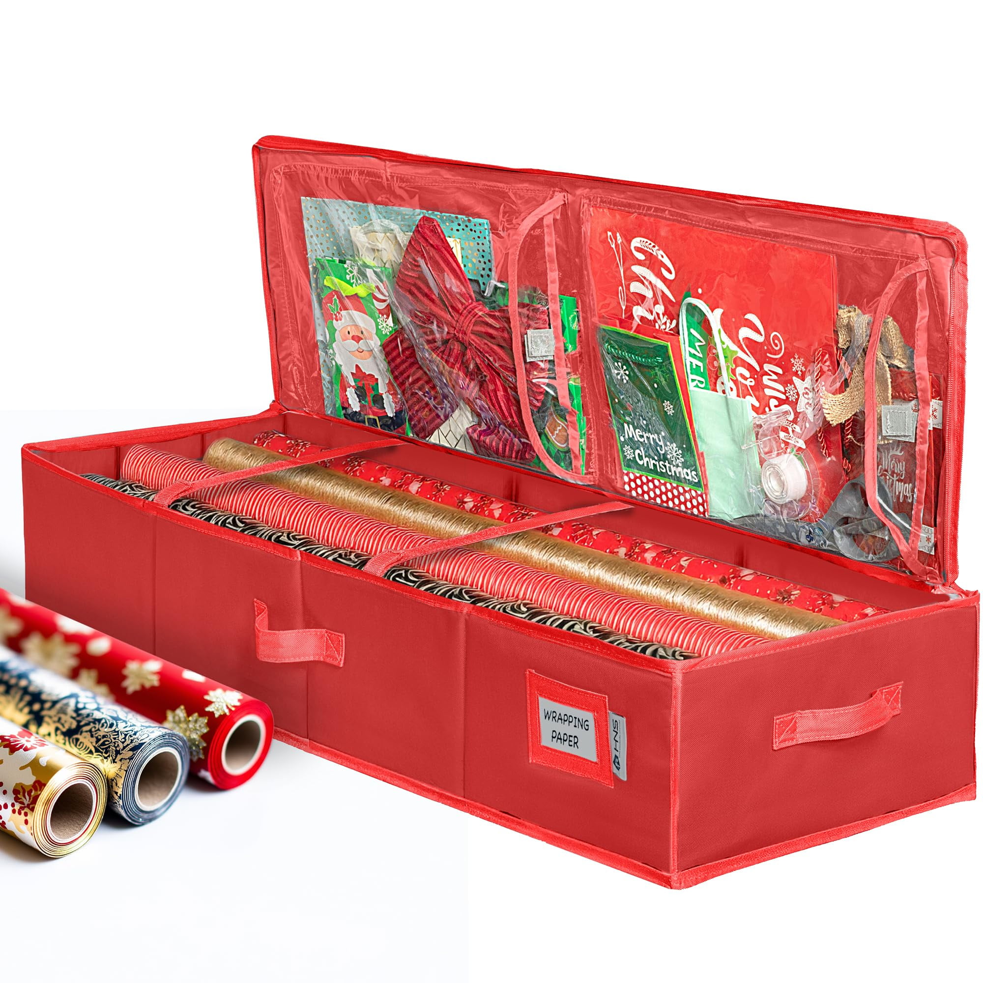 HOLDN' STORAGE Wrapping Paper Storage Container, Fits 27 Rolls, Red, 41 ...