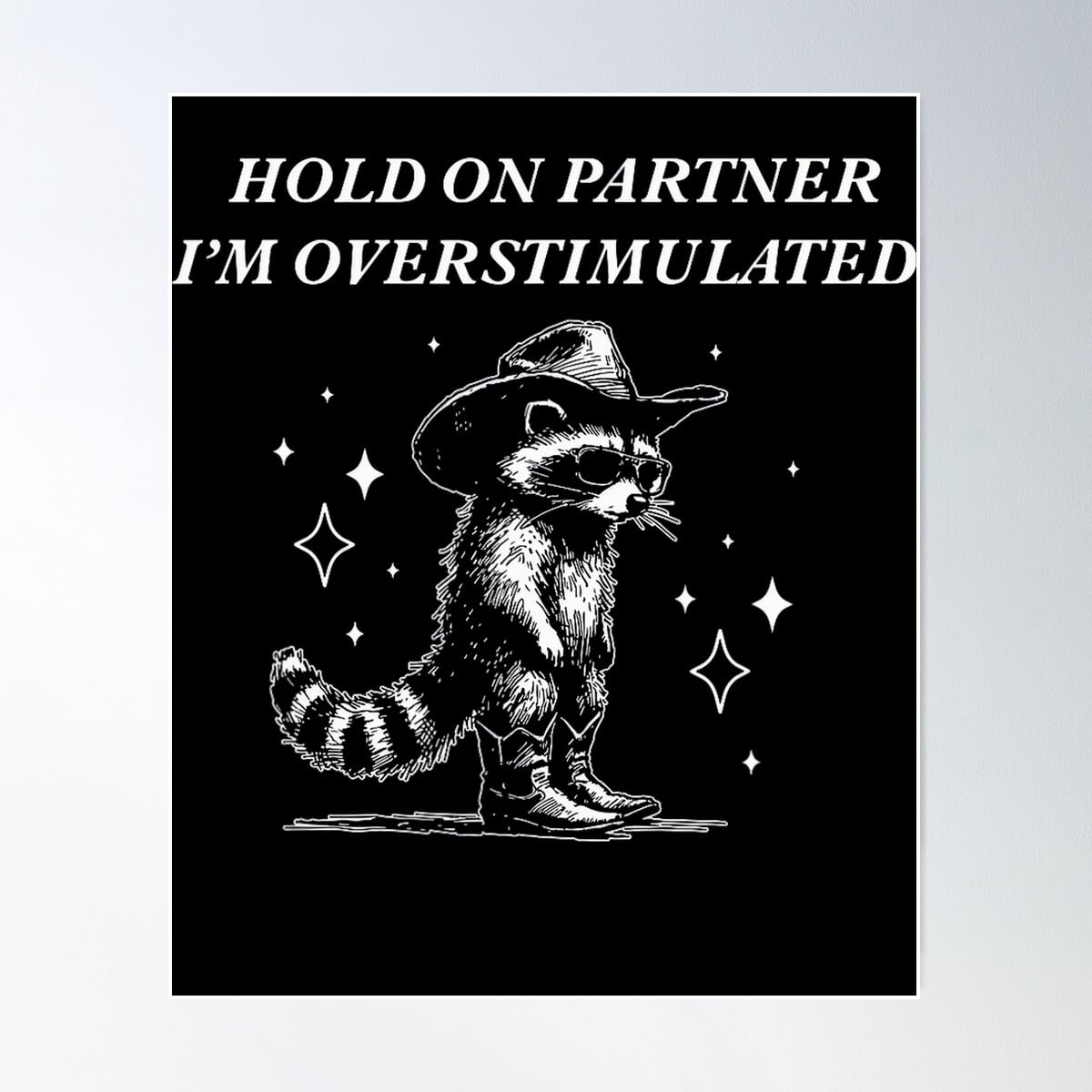 Hold On Partner I'M Overstimulated Funny Raccoon Poster Wall Art ...