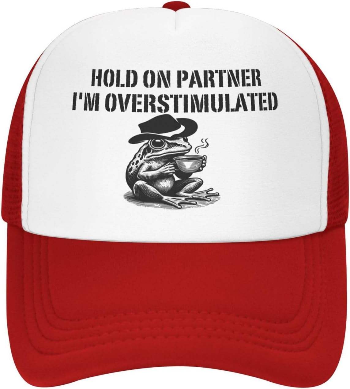 Hold On Partner I'm Overstimulated Funny Hat Humor Frog Vintage Cowboy ...