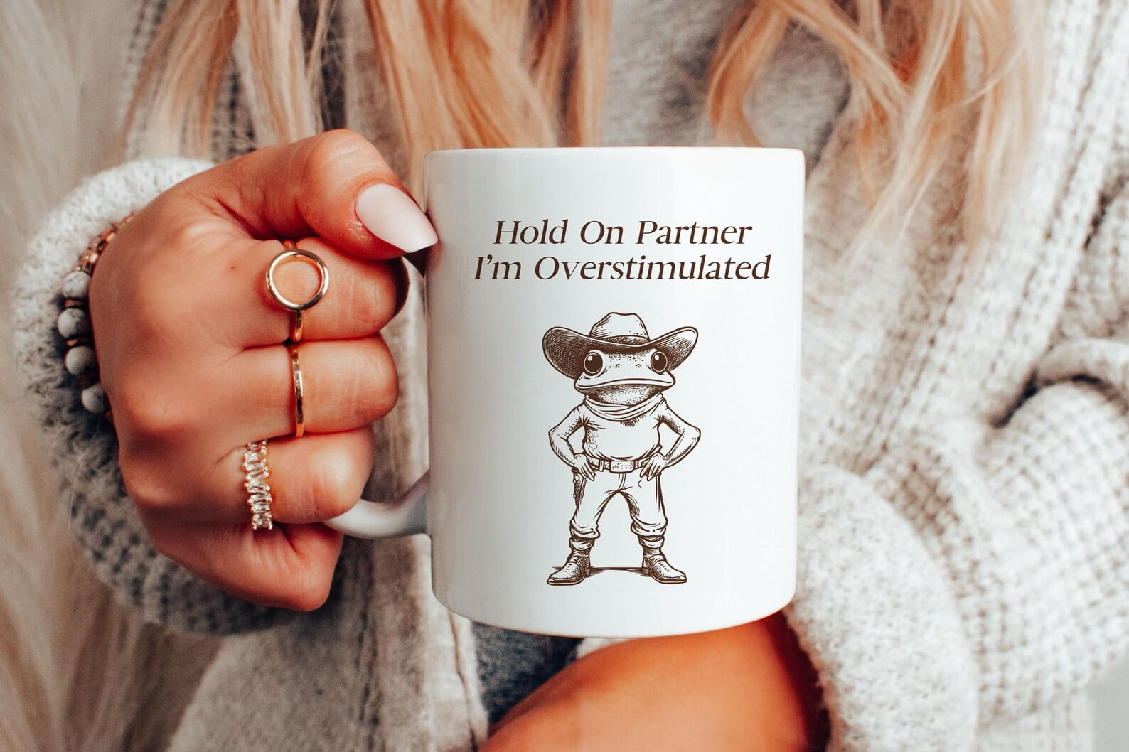 Hold On I'm Overstimulated Mug, Cowboy Frog Coffee Mug, Unhinged Mug, Weirdcore, Gen Z, Funny ...