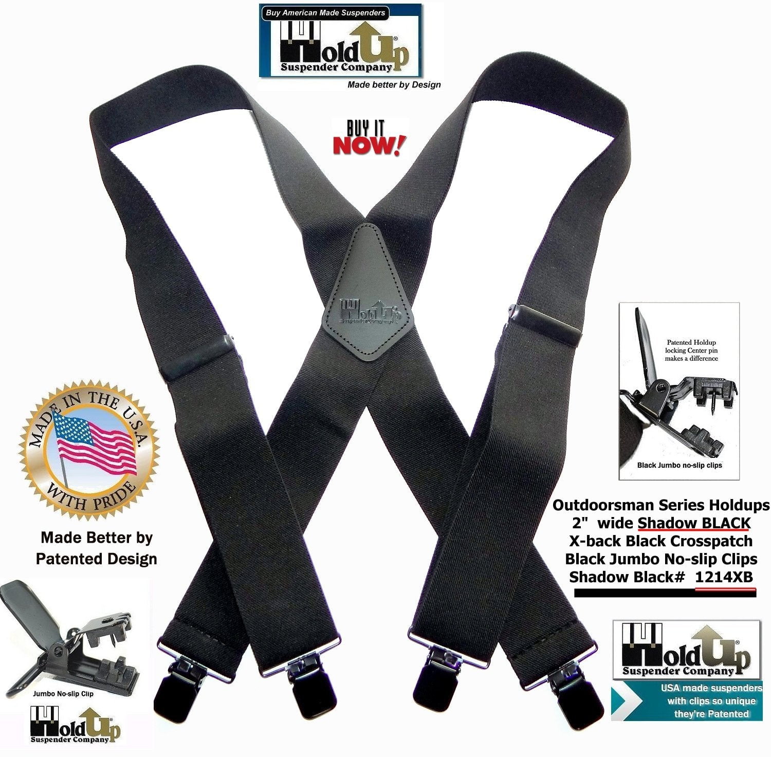 "Hold-Up Brand Heavy Duty Work Suspenders, Shadow Black, 2"" Wide ...