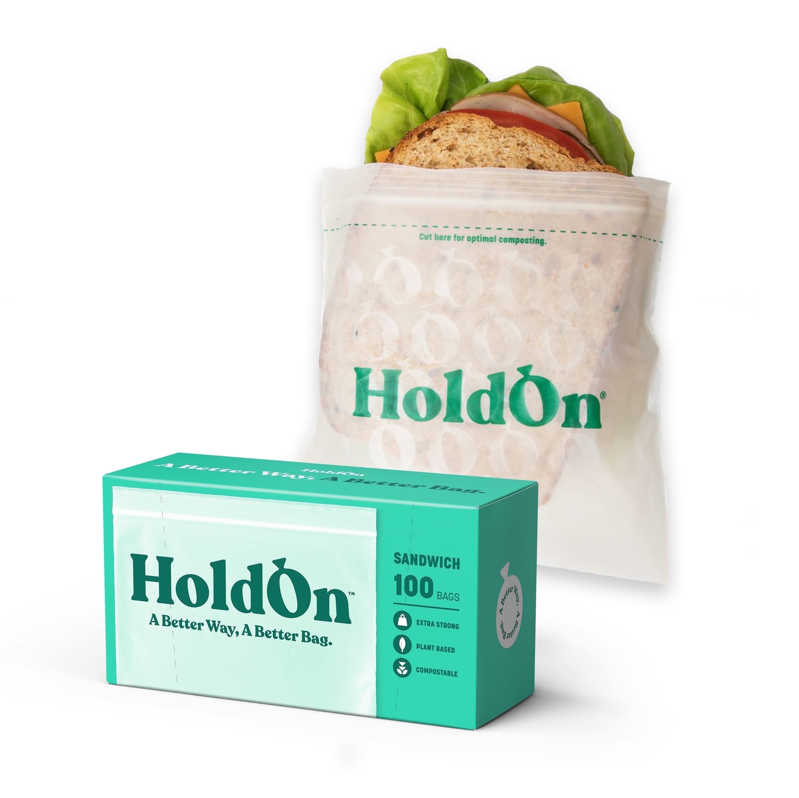 HoldOn Compostable Zipseal Sandwich Food Storage Bags, 100 Count ...