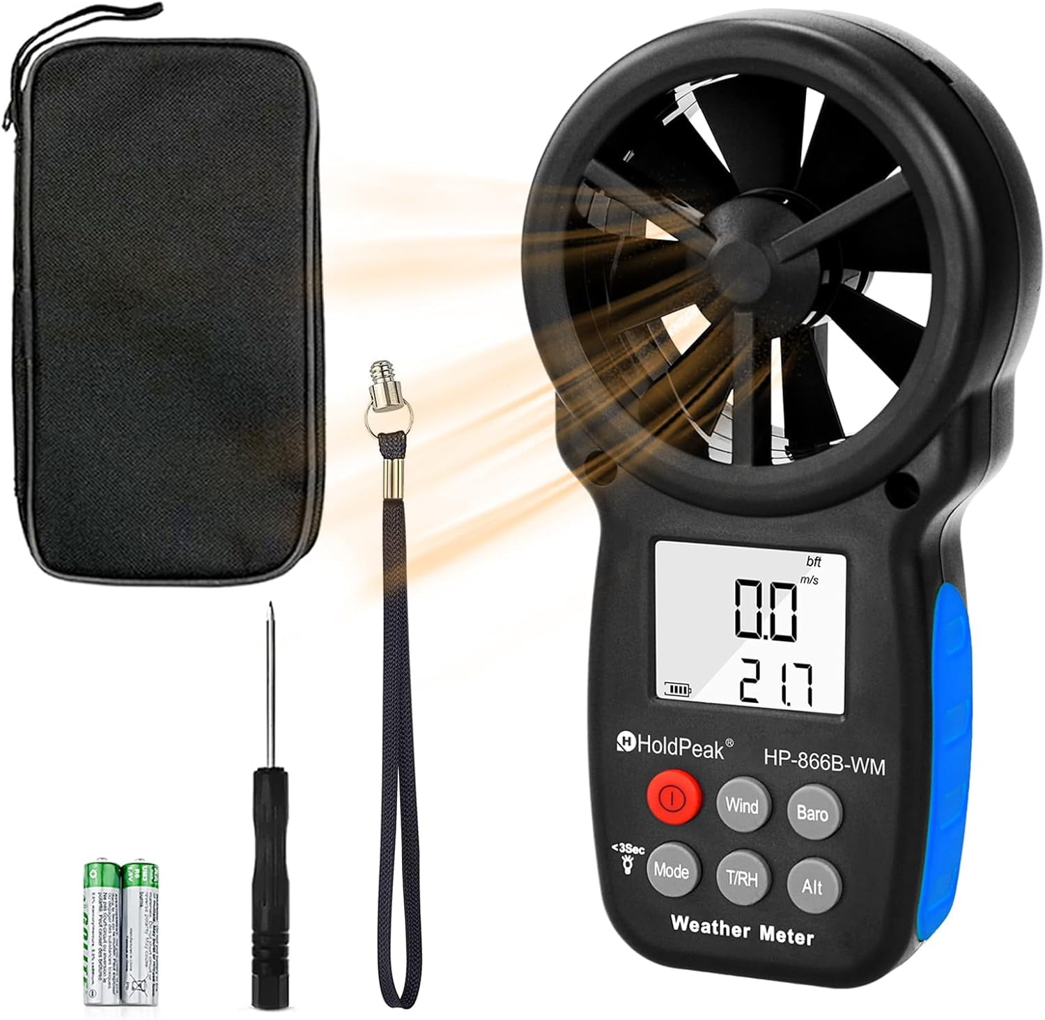 HoldPeak Handheld Anemometer Barometer, Weather Meter for Wind Speed ...