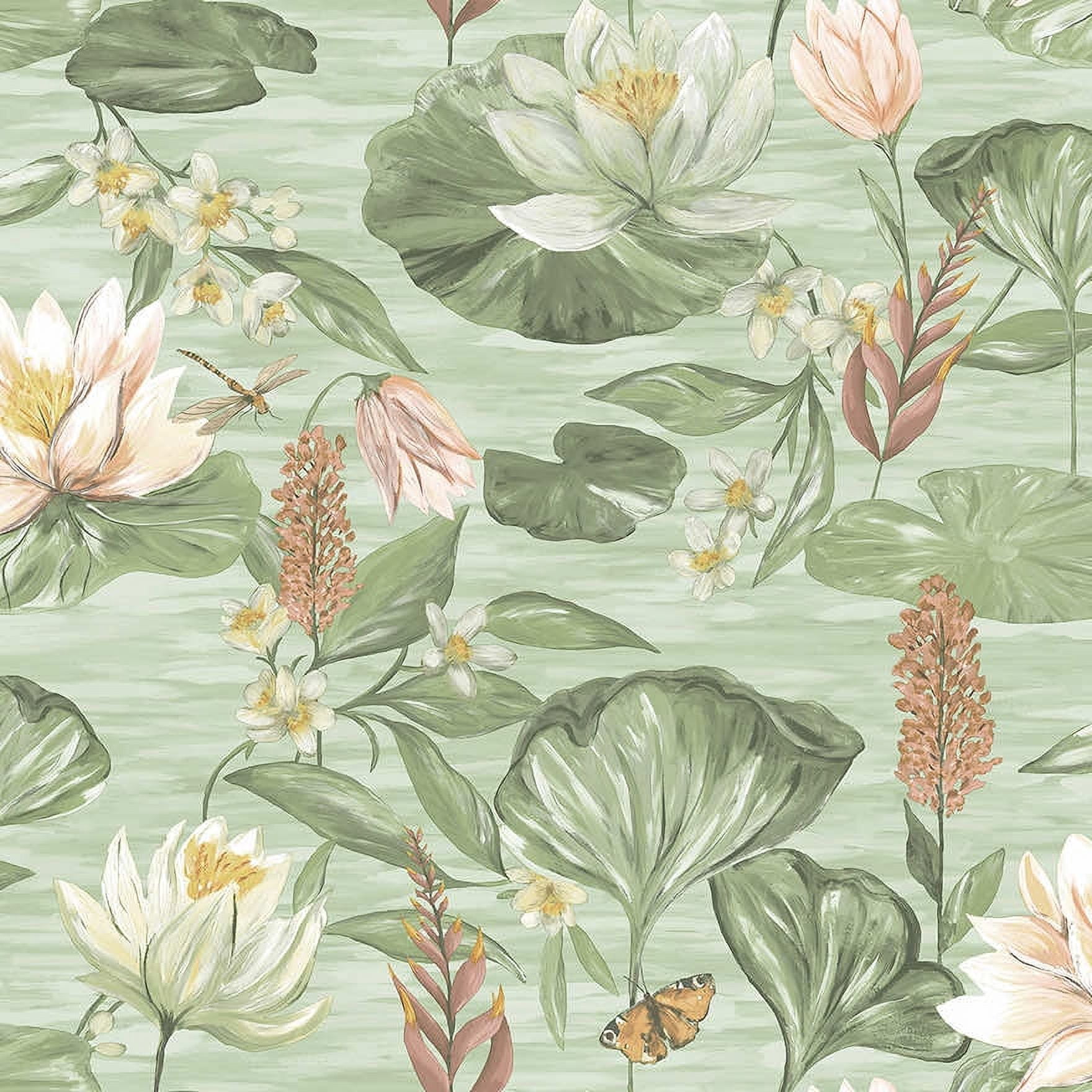 Holden Decor Floral Water Lily Green Non-Pasted Wallpaper (Covers 56 sq ...